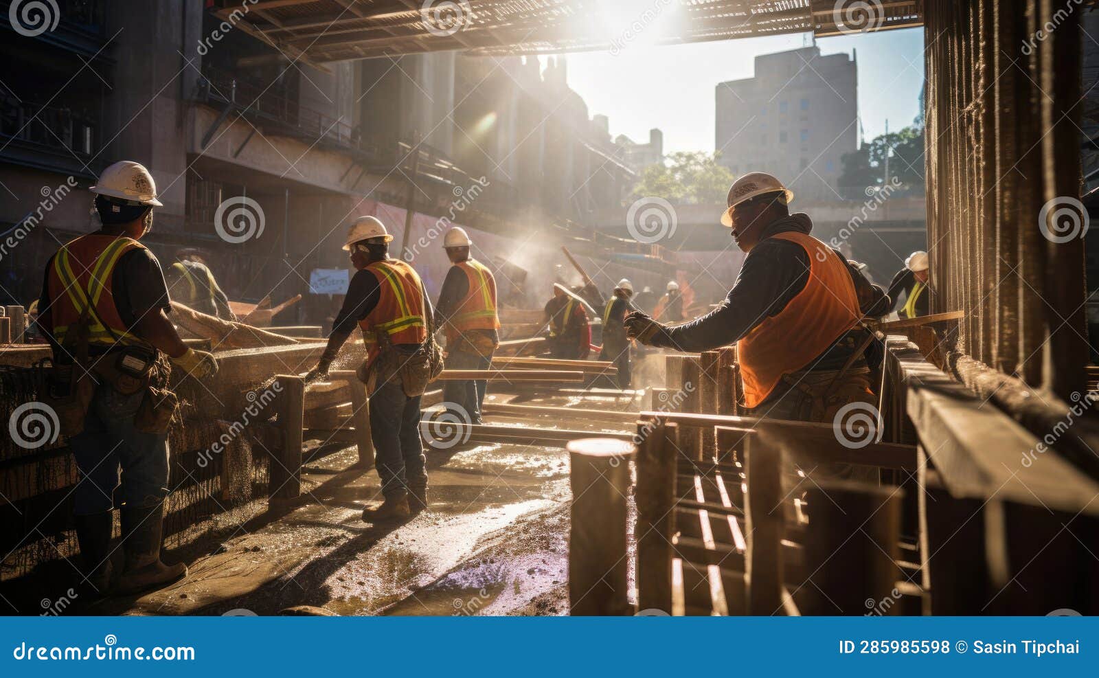 Construction Workers on Site Stock Illustration - Illustration of ...