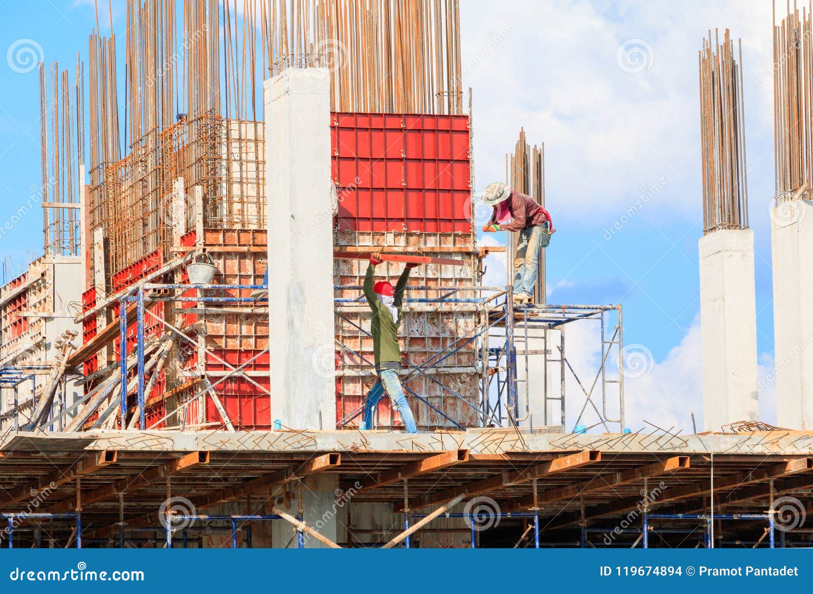 Construction Workers Site and Building of Housing at Laborer Work ...