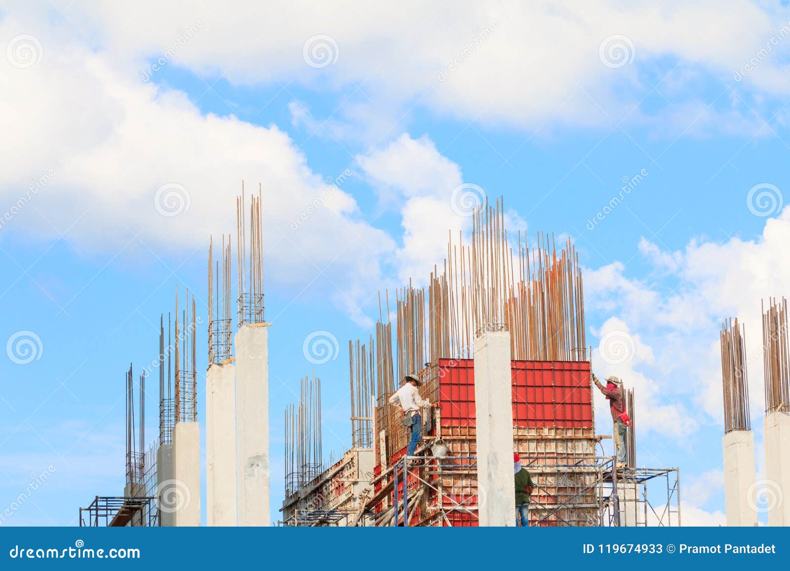 Construction Workers Site and Building of Housing at Laborer Work ...