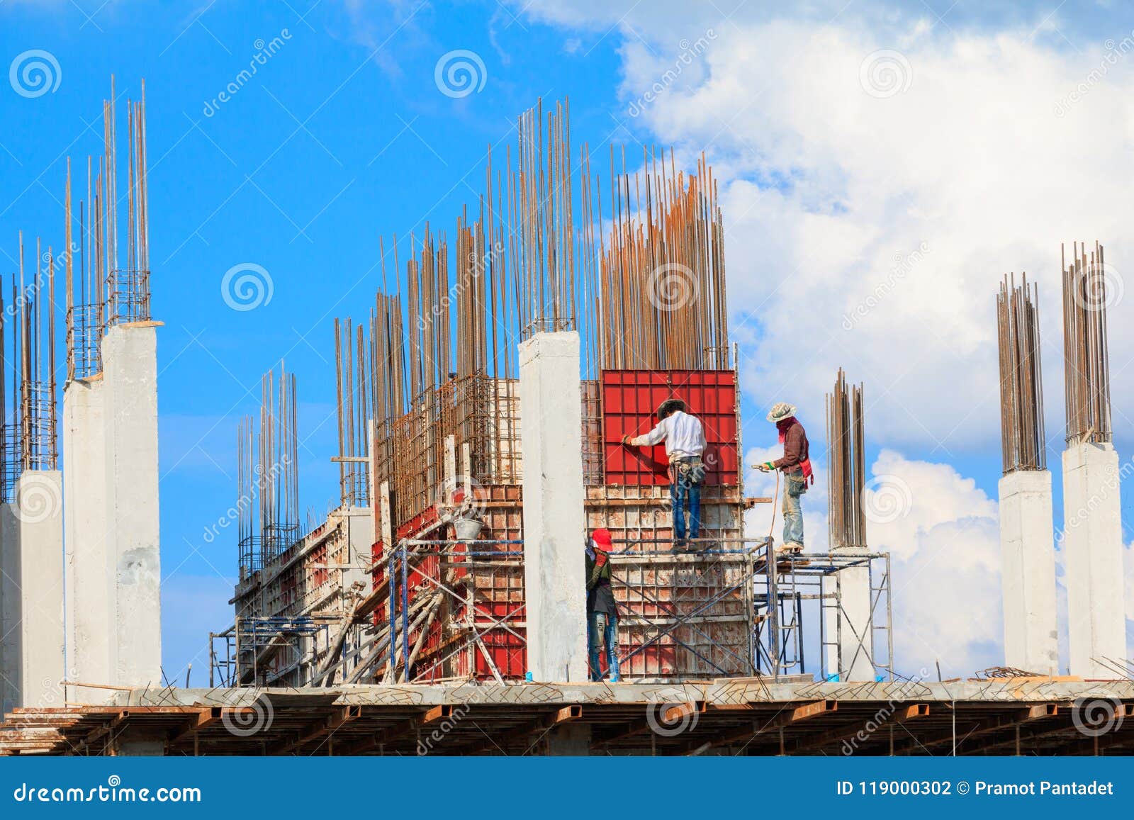 Construction Workers Site and Building of Housing at Laborer Work ...
