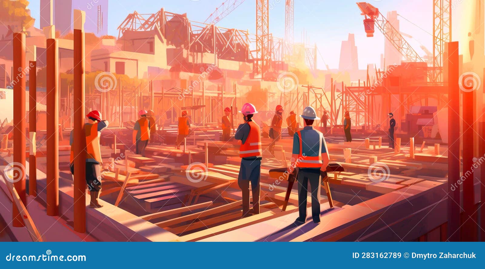 Construction Workers on a Construction Site, Diligently Building ...