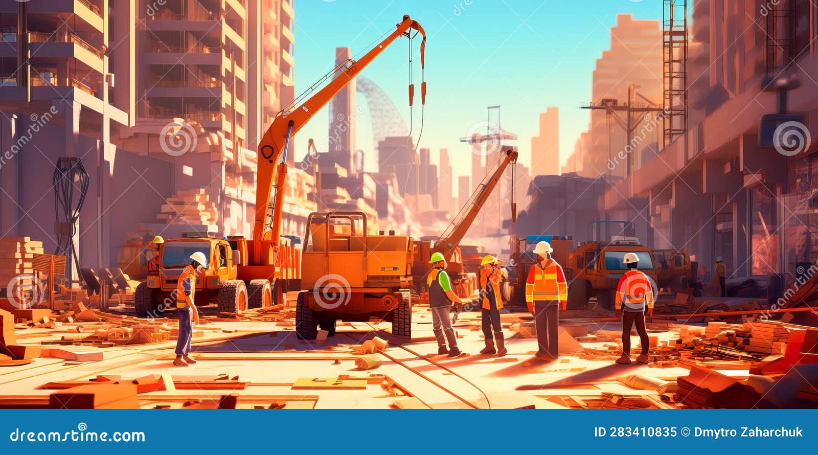 Construction Workers on a Construction Site, Diligently Building ...