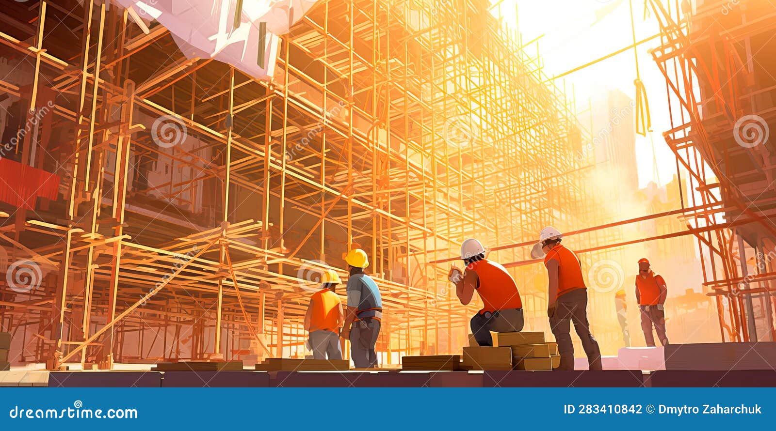 Construction Workers on a Construction Site, Diligently Building ...