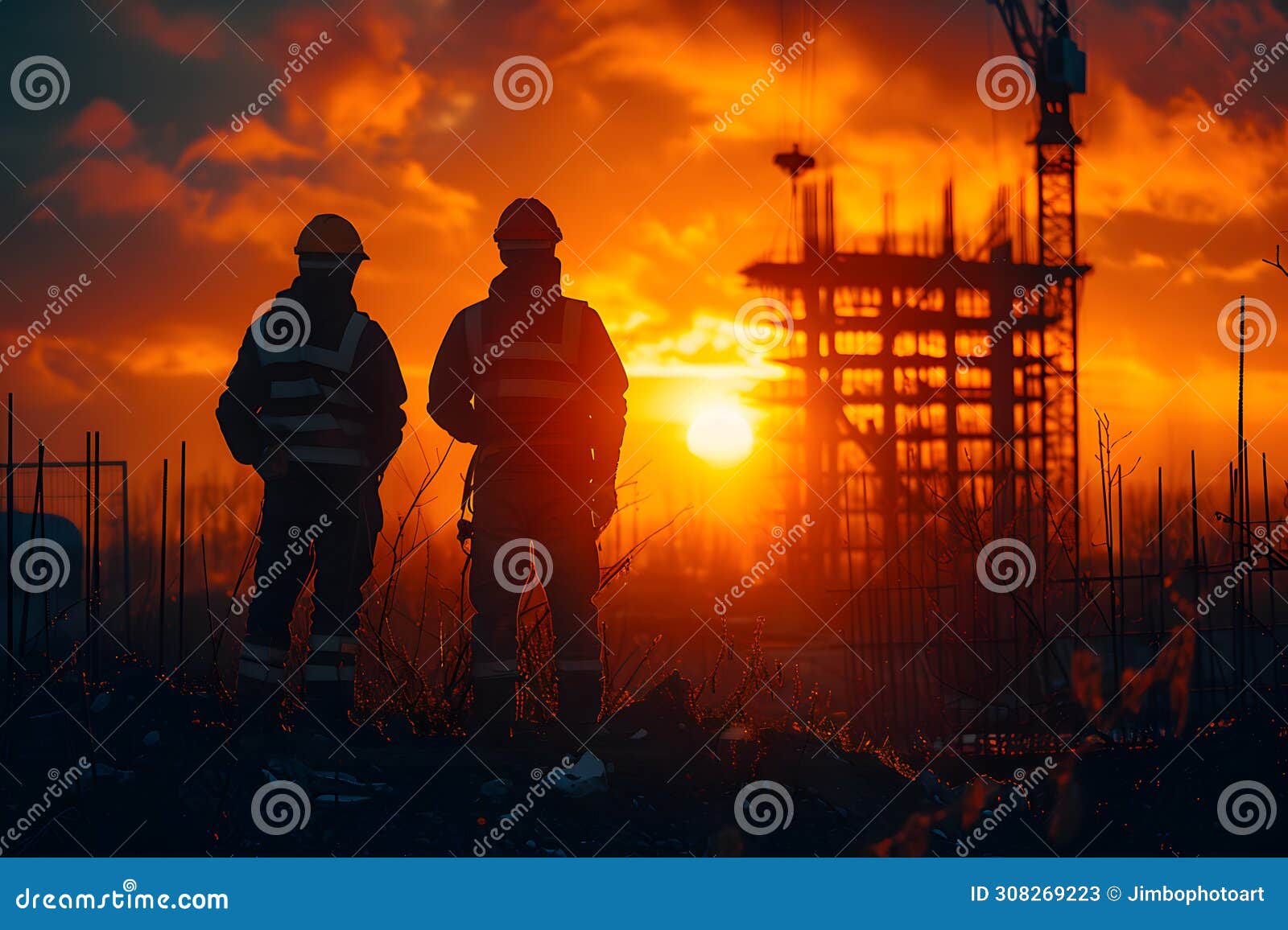 Construction Workers on Site, Engineer Holding Diagram are Standing ...
