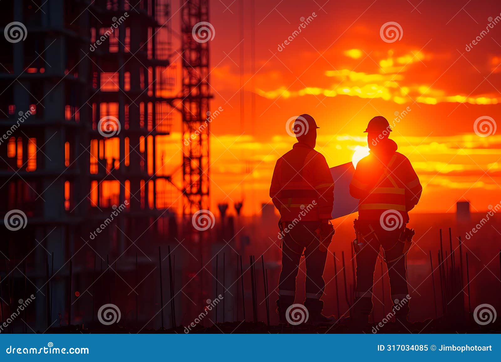 Construction Workers on Site, Engineer Holding Diagram are Standing ...