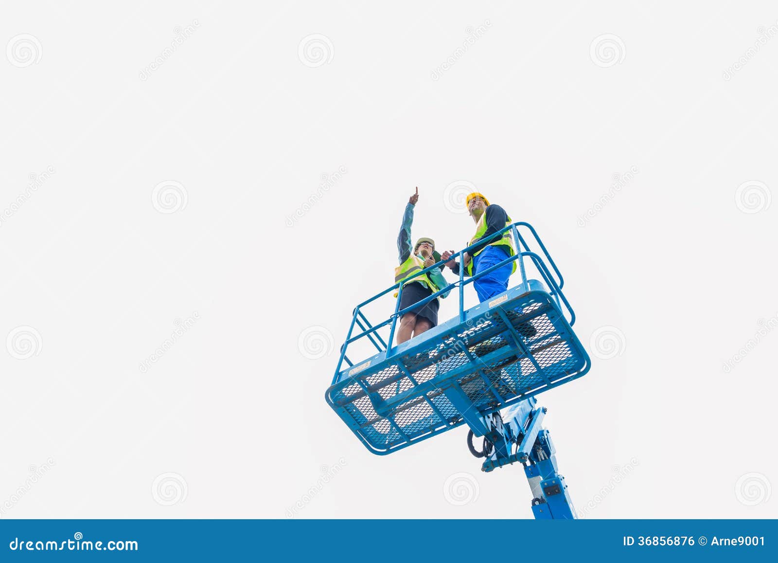 Construction Workers on Site in Hydraulic Lifting Ramp Stock Photo ...