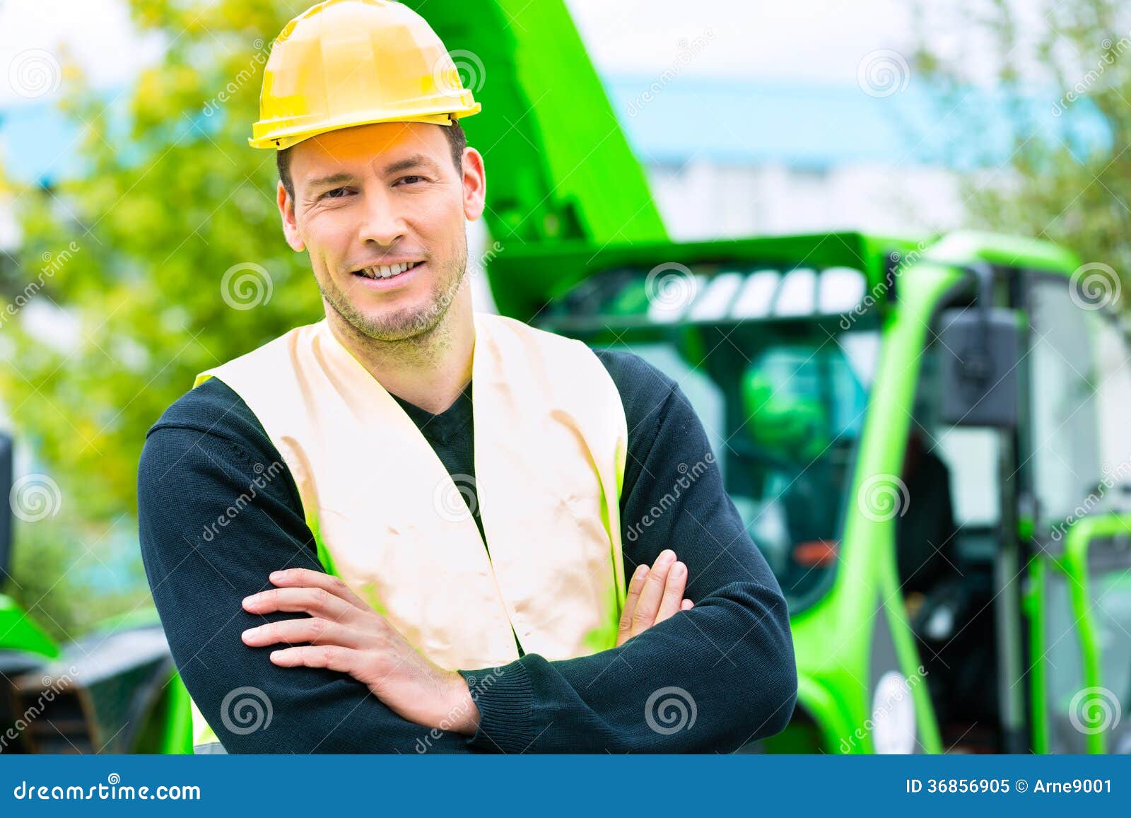 Construction Workers on Site in Hydraulic Lifting Ramp Stock Image ...