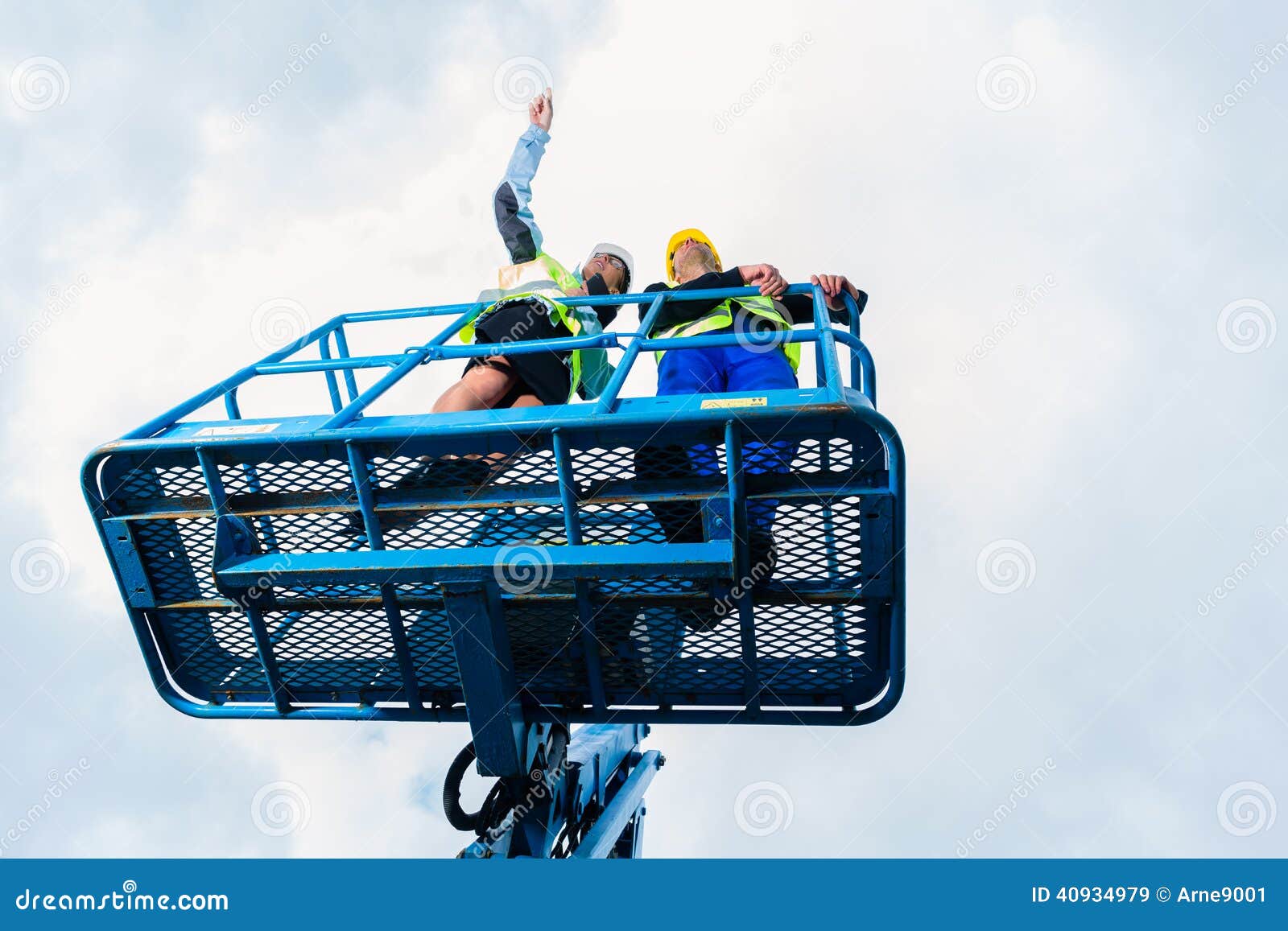 Construction Workers on Site in Hydraulic Lifting Ramp Stock Image ...