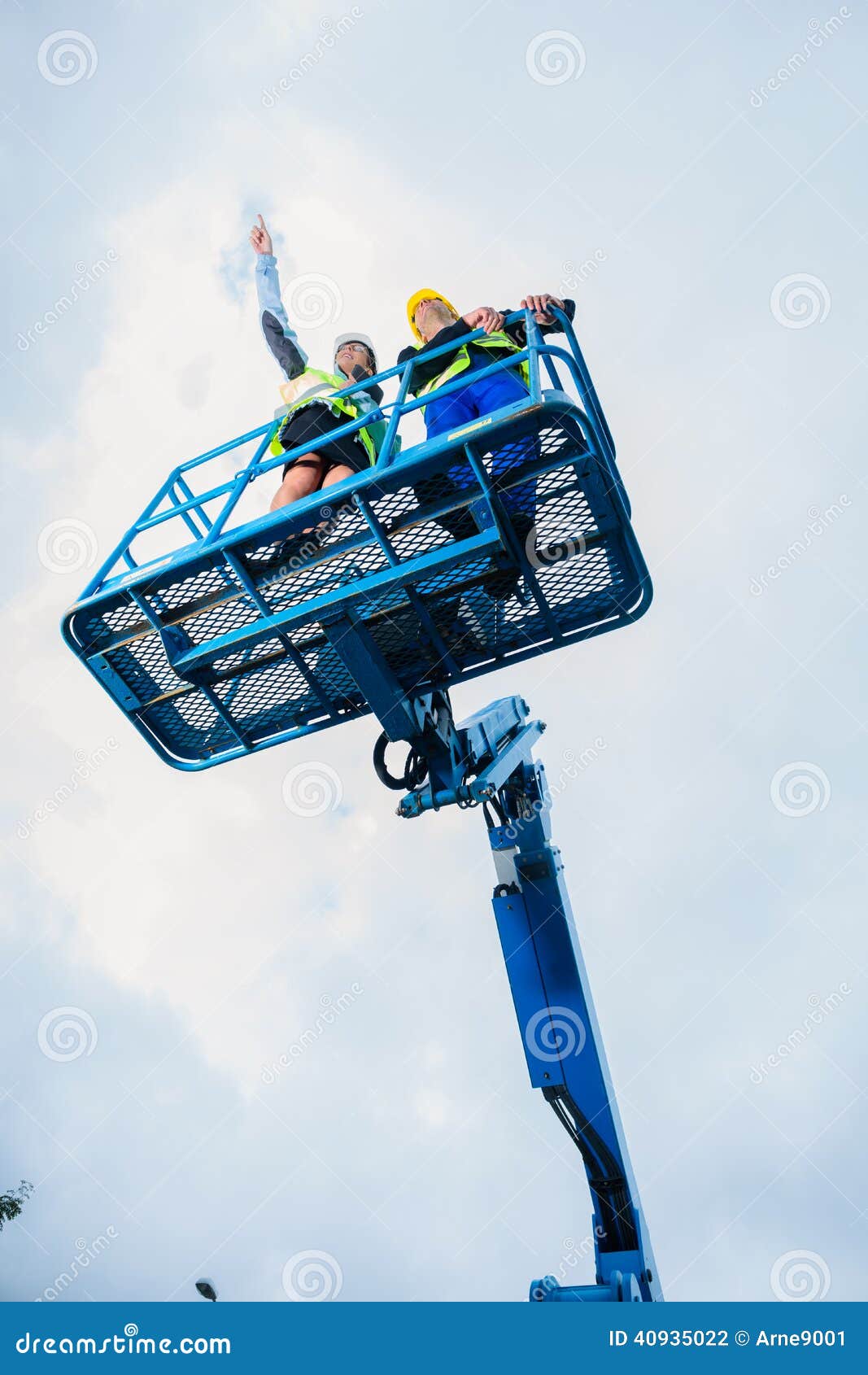 Construction Workers on Site in Hydraulic Lifting Ramp Stock Photo ...