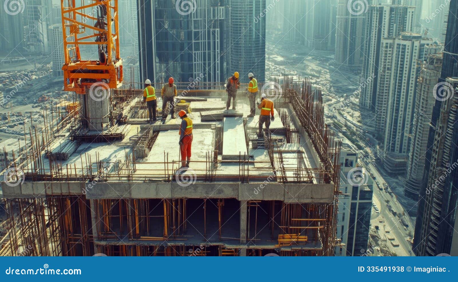 Construction Workers on a Skyscraper in a City of Towers Stock ...