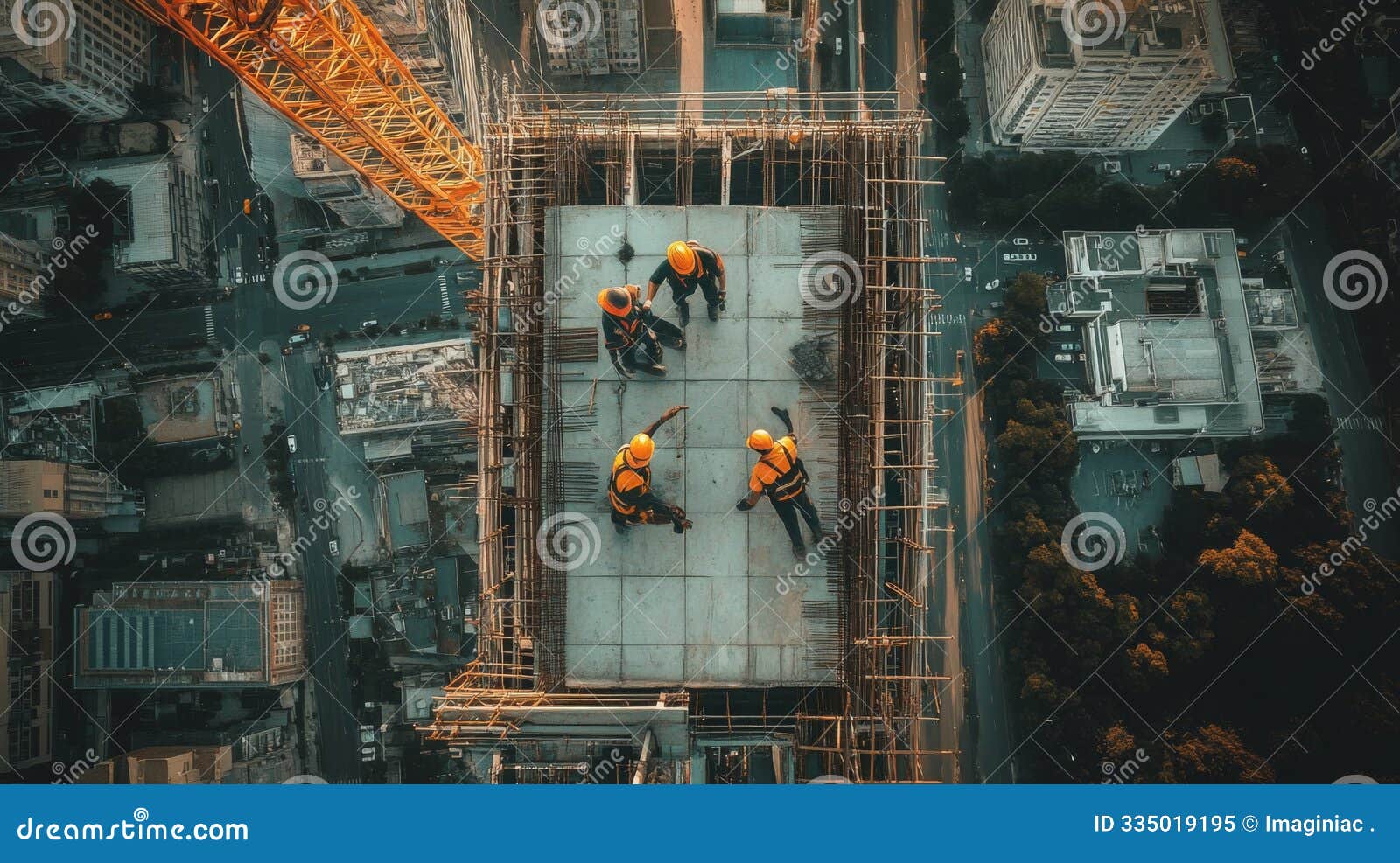 Construction Workers on a Skyscraper Under Construction Stock ...