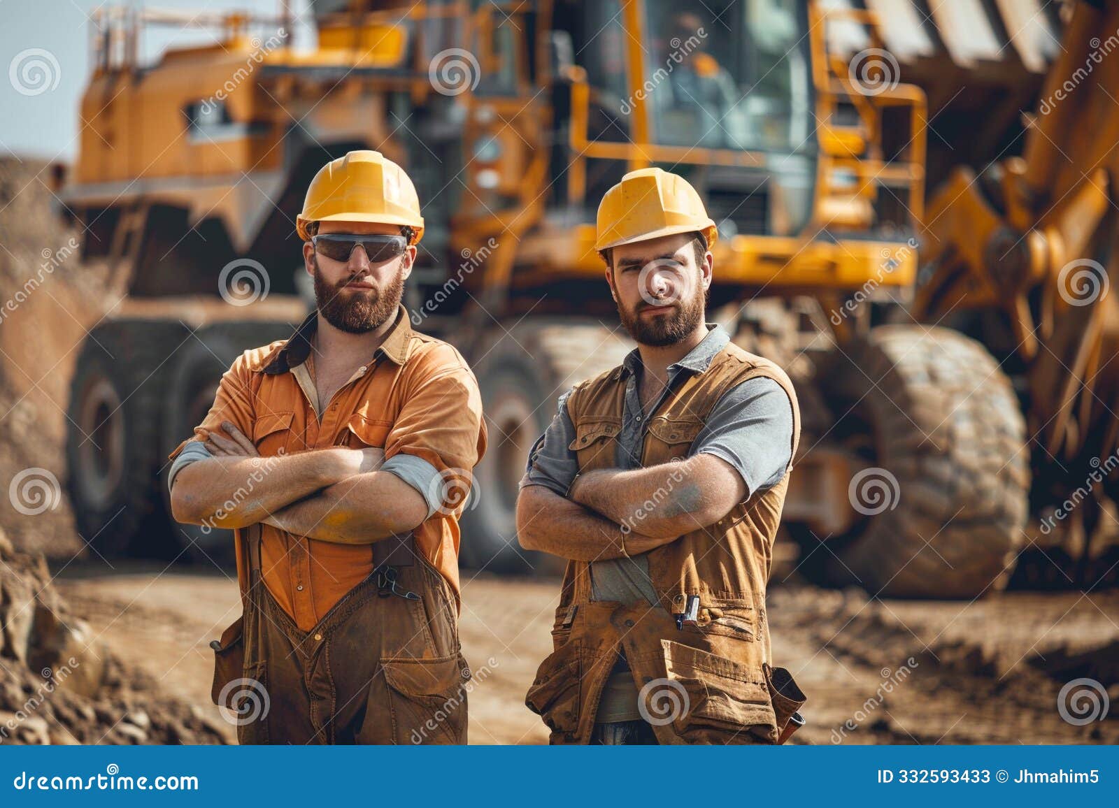 Construction Workers Standing in Front of Heavy Machinery Stock ...