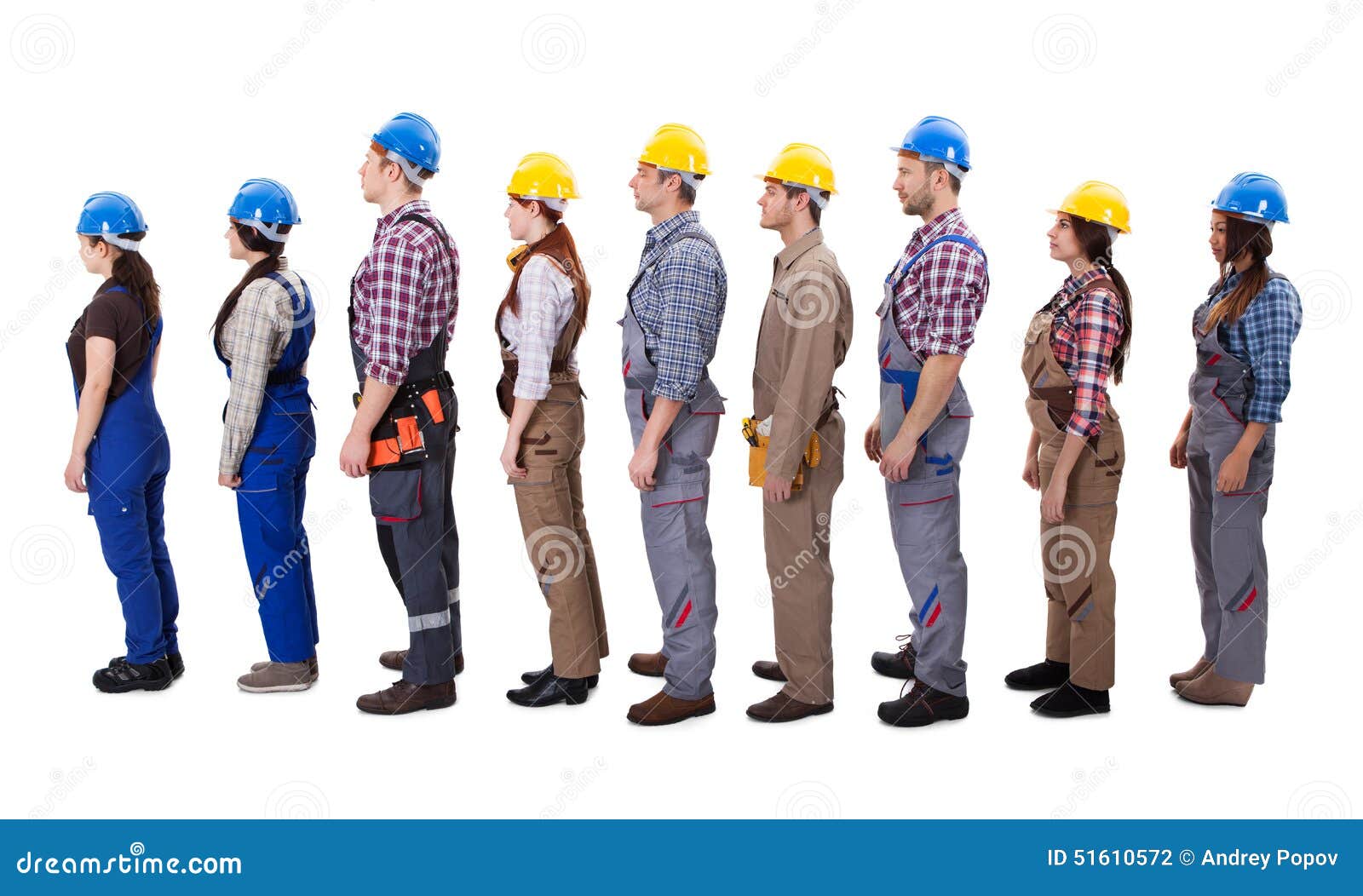 Construction Workers Standing in Queue Stock Photo - Image of payment ...