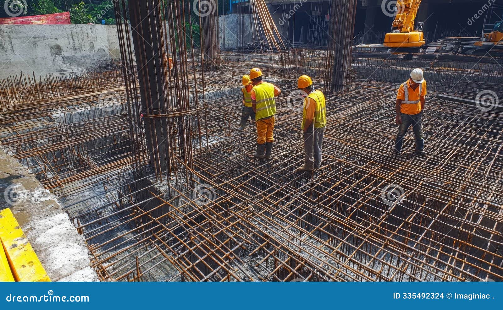 Construction Workers Standing on a Reinforced Concrete Slab Stock ...