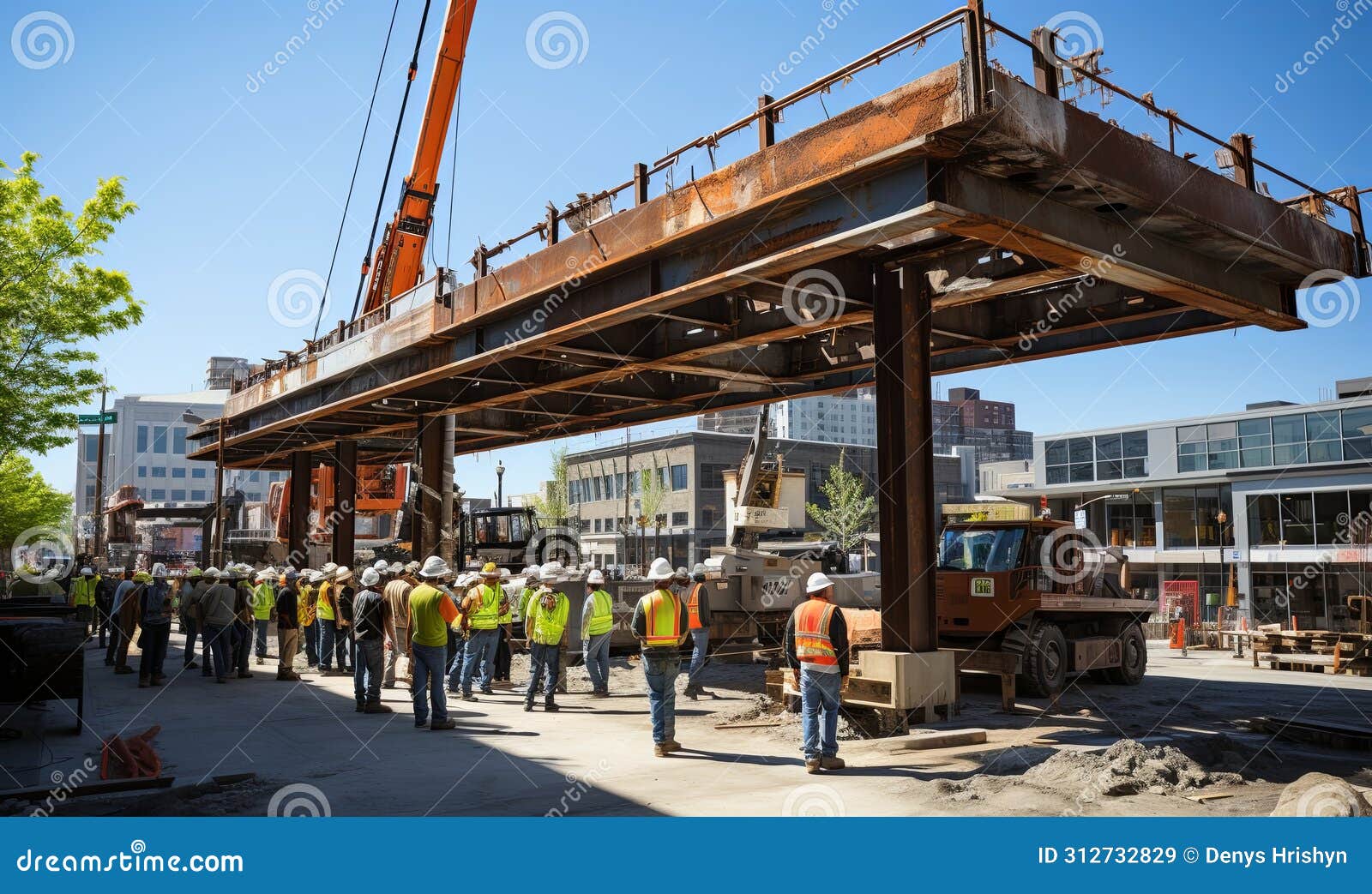 Construction Workers Standing Under Bridge Stock Image - Image of ...