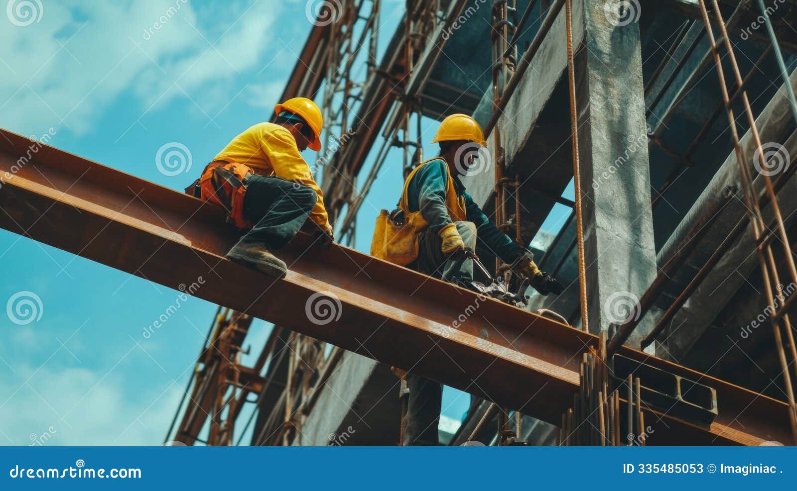 Construction Workers on a Steel Beam during Building Construction Stock ...