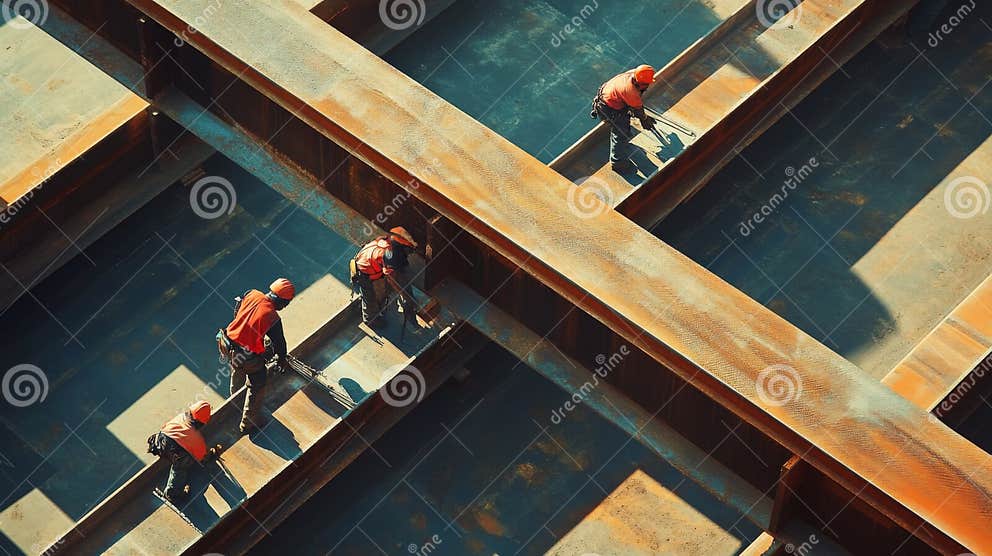 Construction Workers on Steel Beams Stock Illustration - Illustration ...