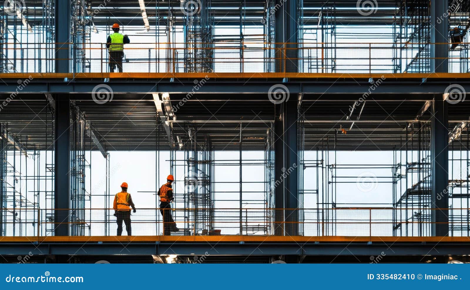 Construction Workers on a Steel Frame Building Stock Illustration ...