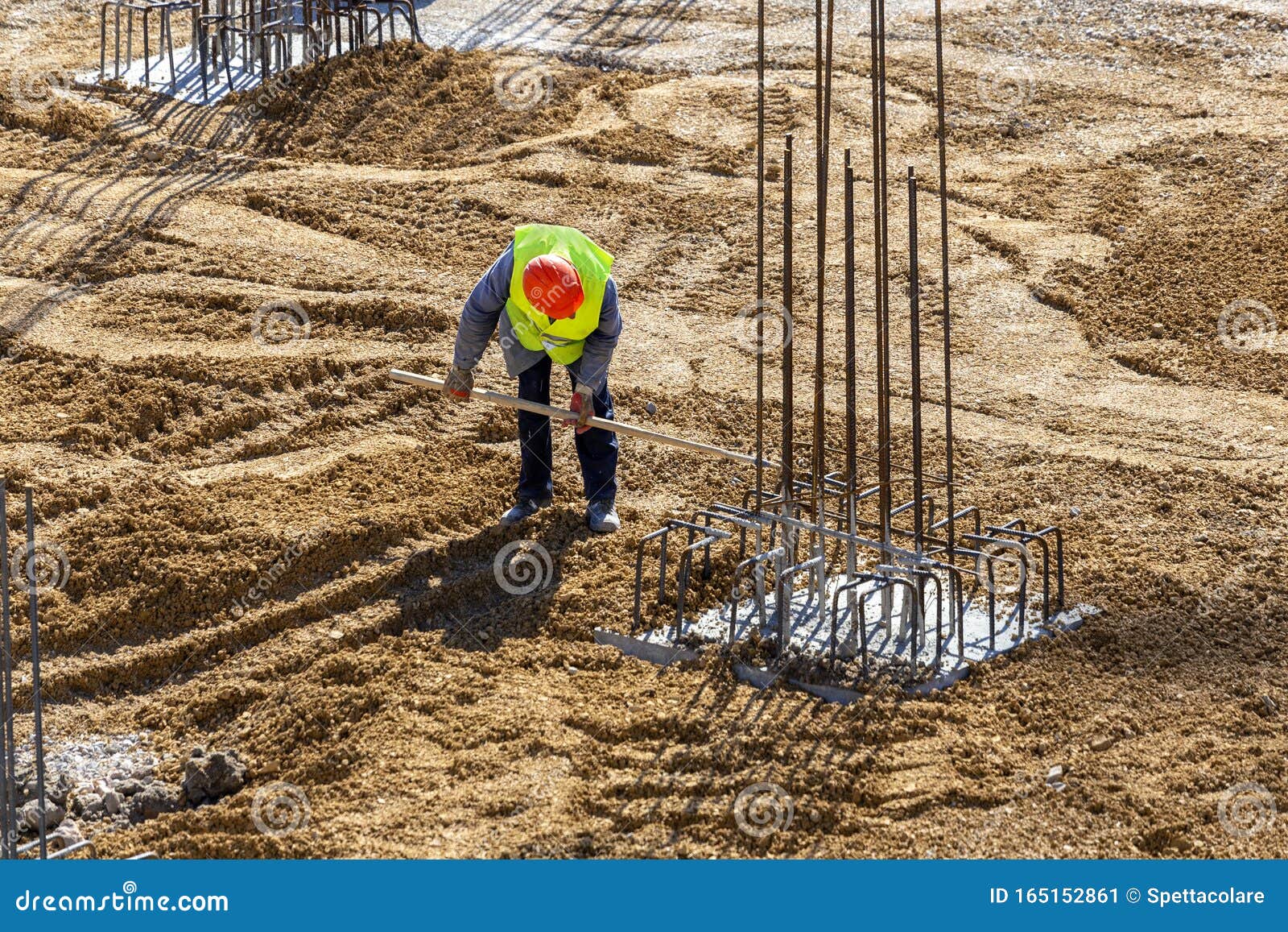 Construction Workers and Steel Rebar Reinforcement for Poles Stock ...