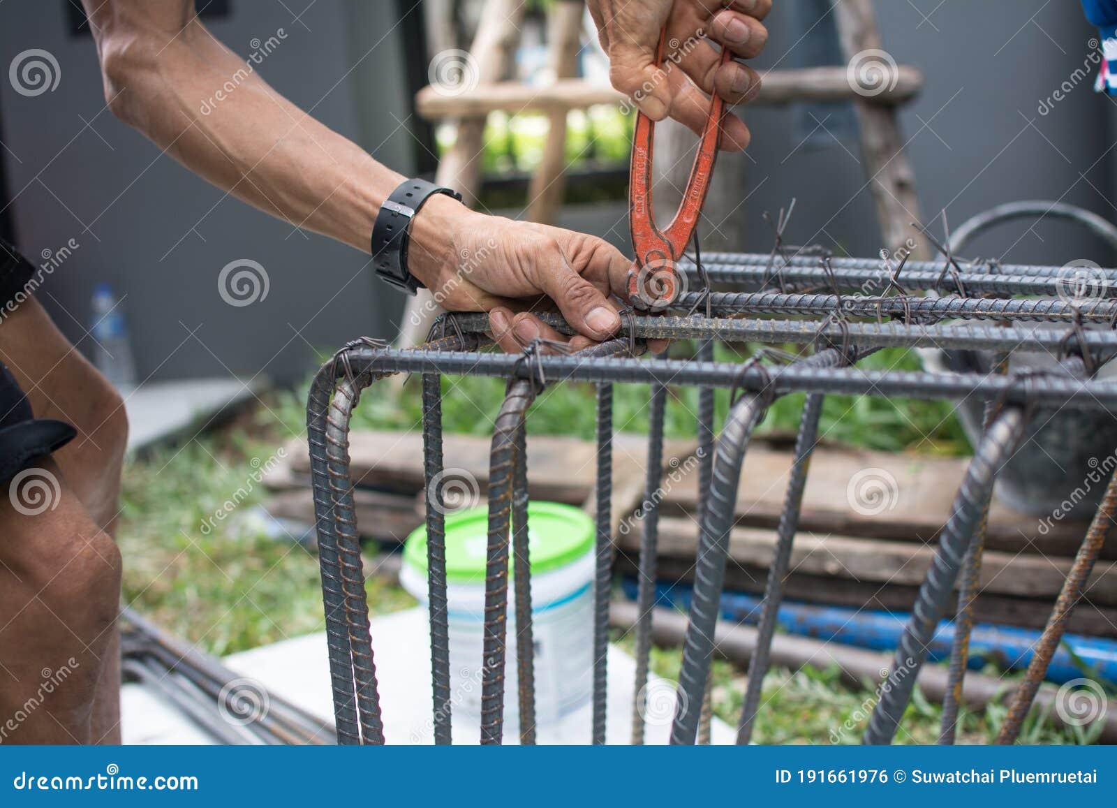 Construction Workers Steel Tie Stock Photo - Image of industry, hard ...