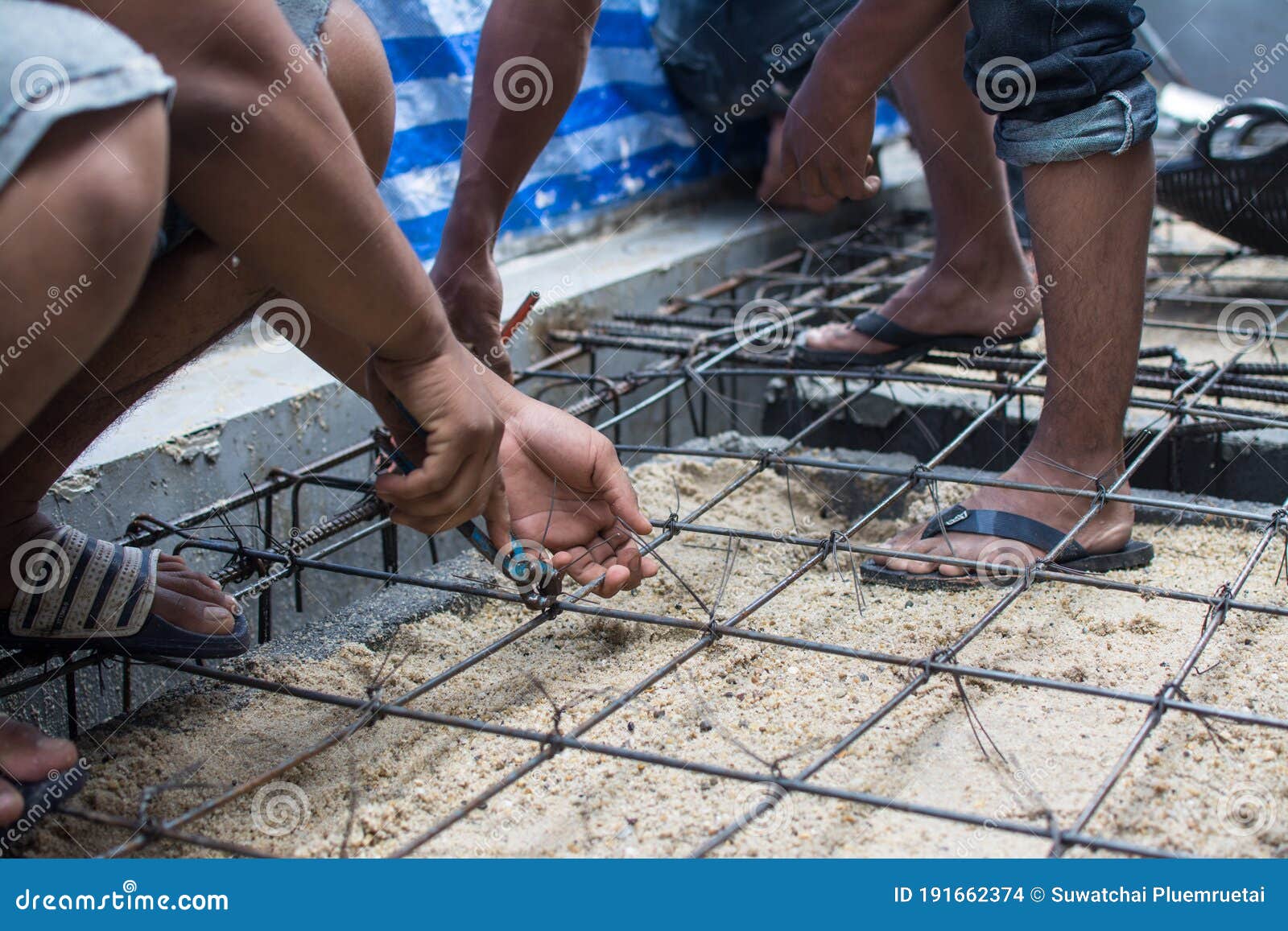 Construction Workers Steel Tie Stock Photo - Image of hard, reinforce ...