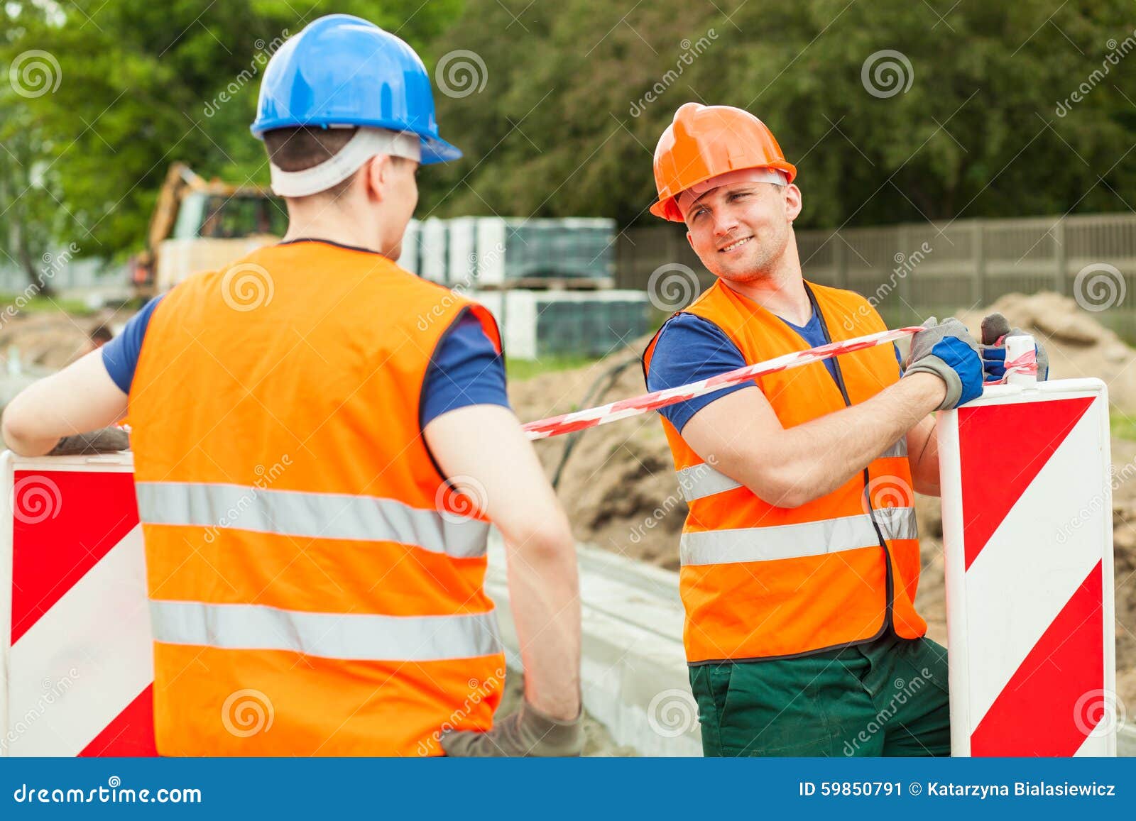 Construction Workers Talking Stock Image - Image of sign, signal: 59850791