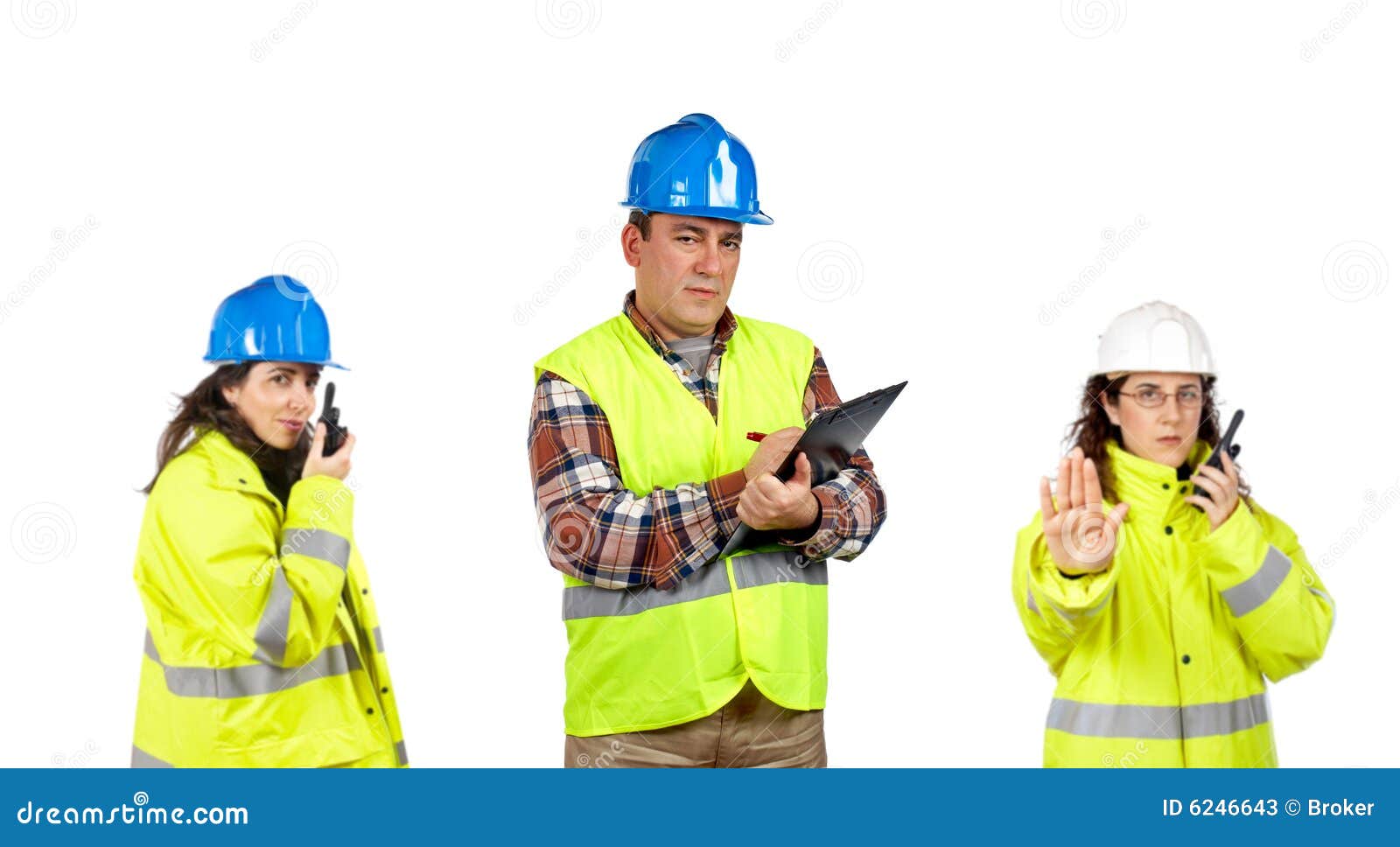 Construction Workers Talking with a Walkie Talkie Stock Image - Image ...