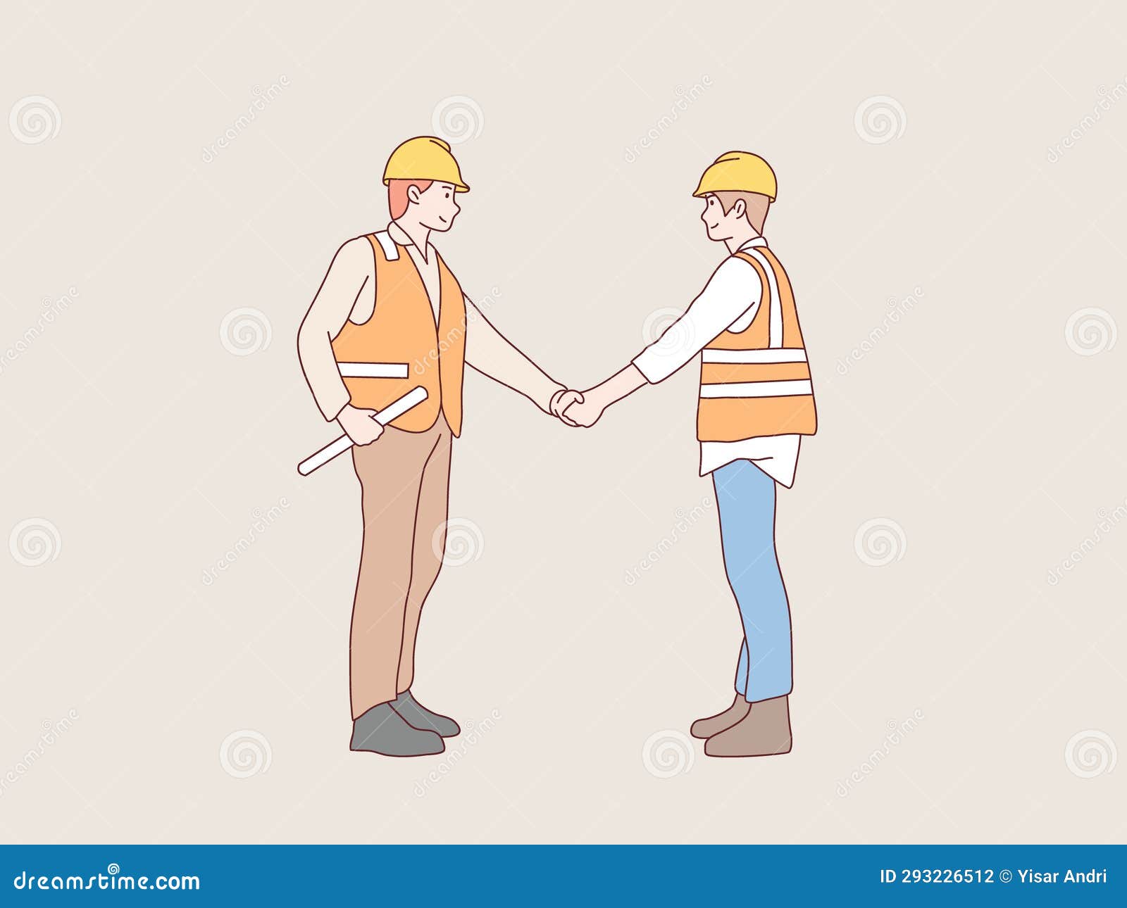 Construction Workers Teamwork Shake Hands Cooperate Simple Korean Style ...