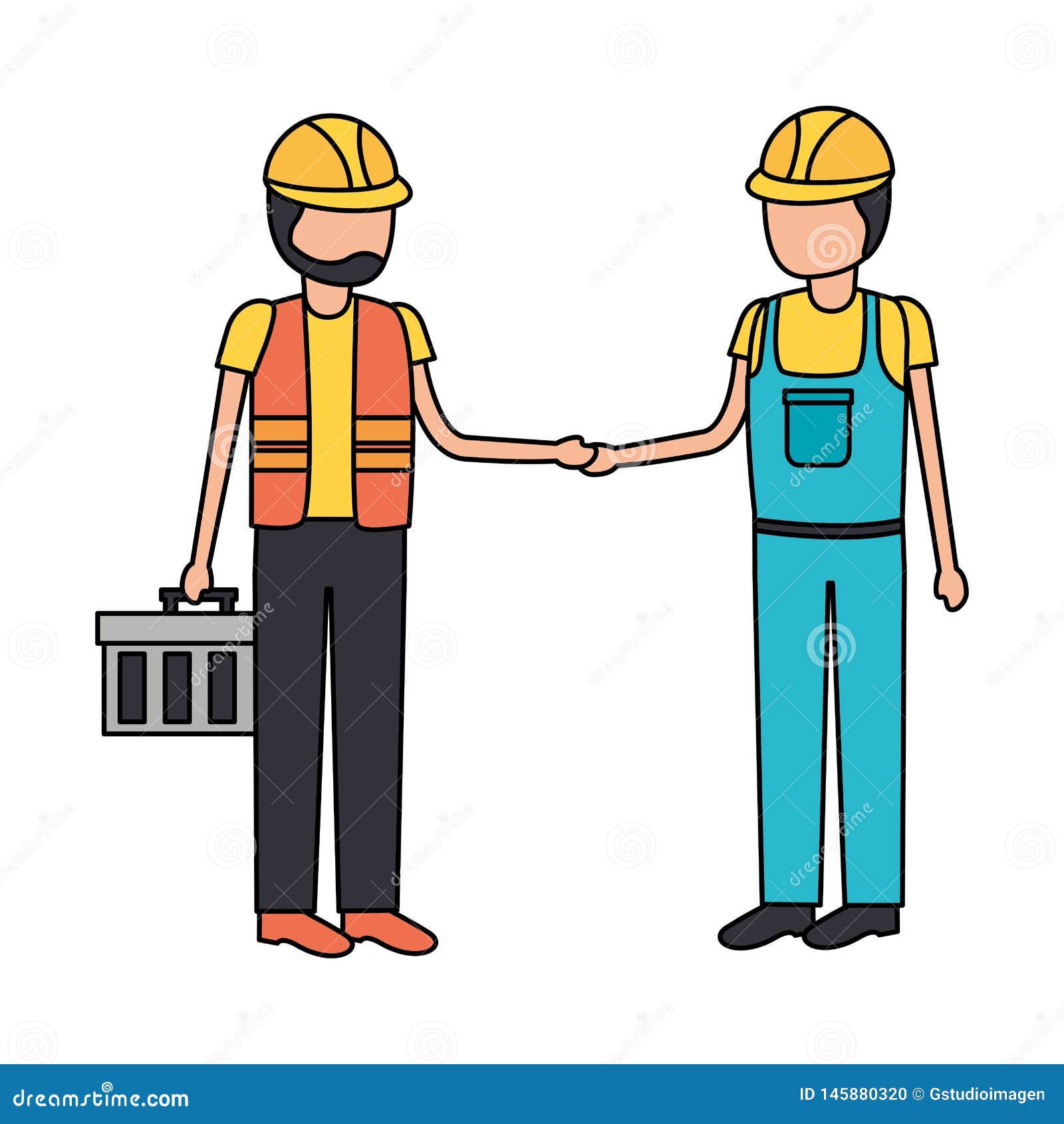 Construction Workers with Toolkit Stock Illustration - Illustration of ...