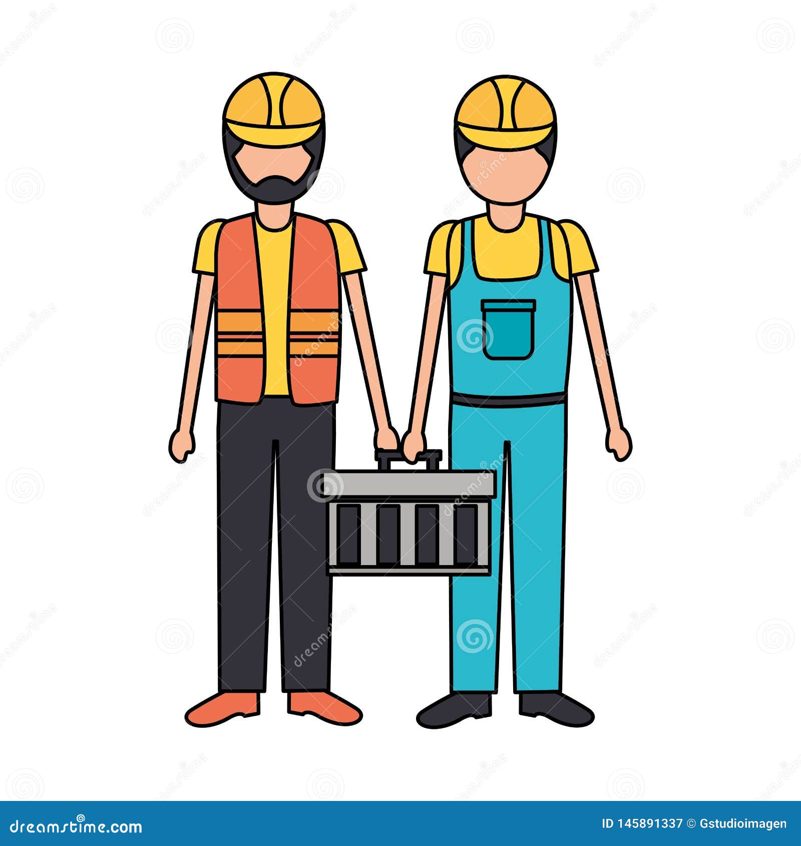 Construction Workers with Toolkit Stock Illustration - Illustration of ...