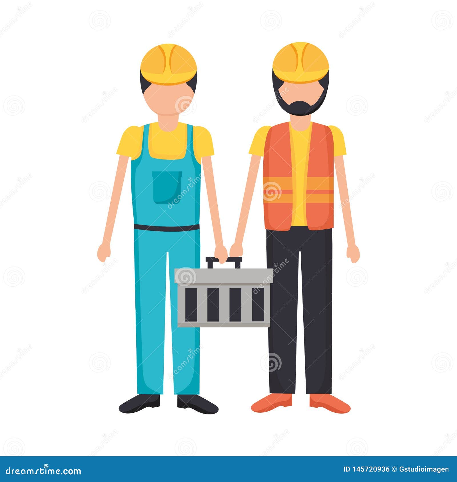 Construction Workers with Toolkit Stock Illustration - Illustration of ...