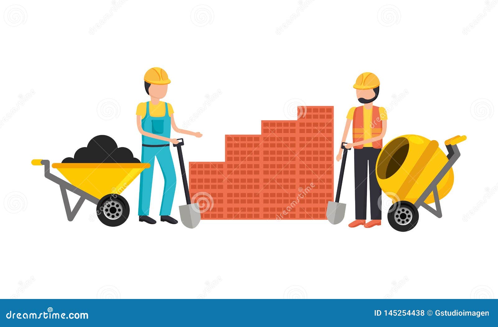 Construction Workers with Toolkit Stock Vector - Illustration of house ...