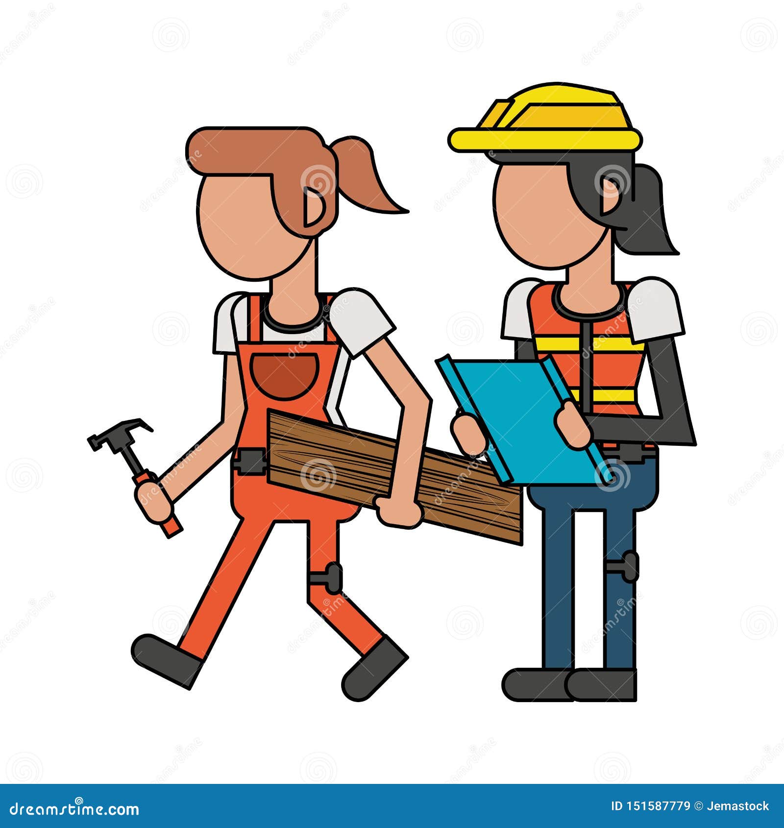 Construction Workers with Tools Cartoons Faceless Stock Vector ...