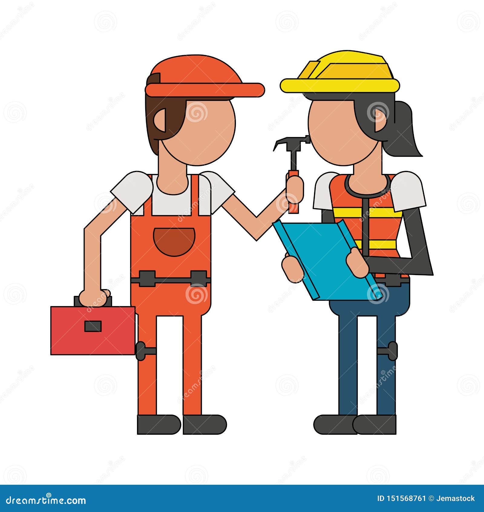 Construction Workers with Tools Cartoons Faceless Stock Vector ...