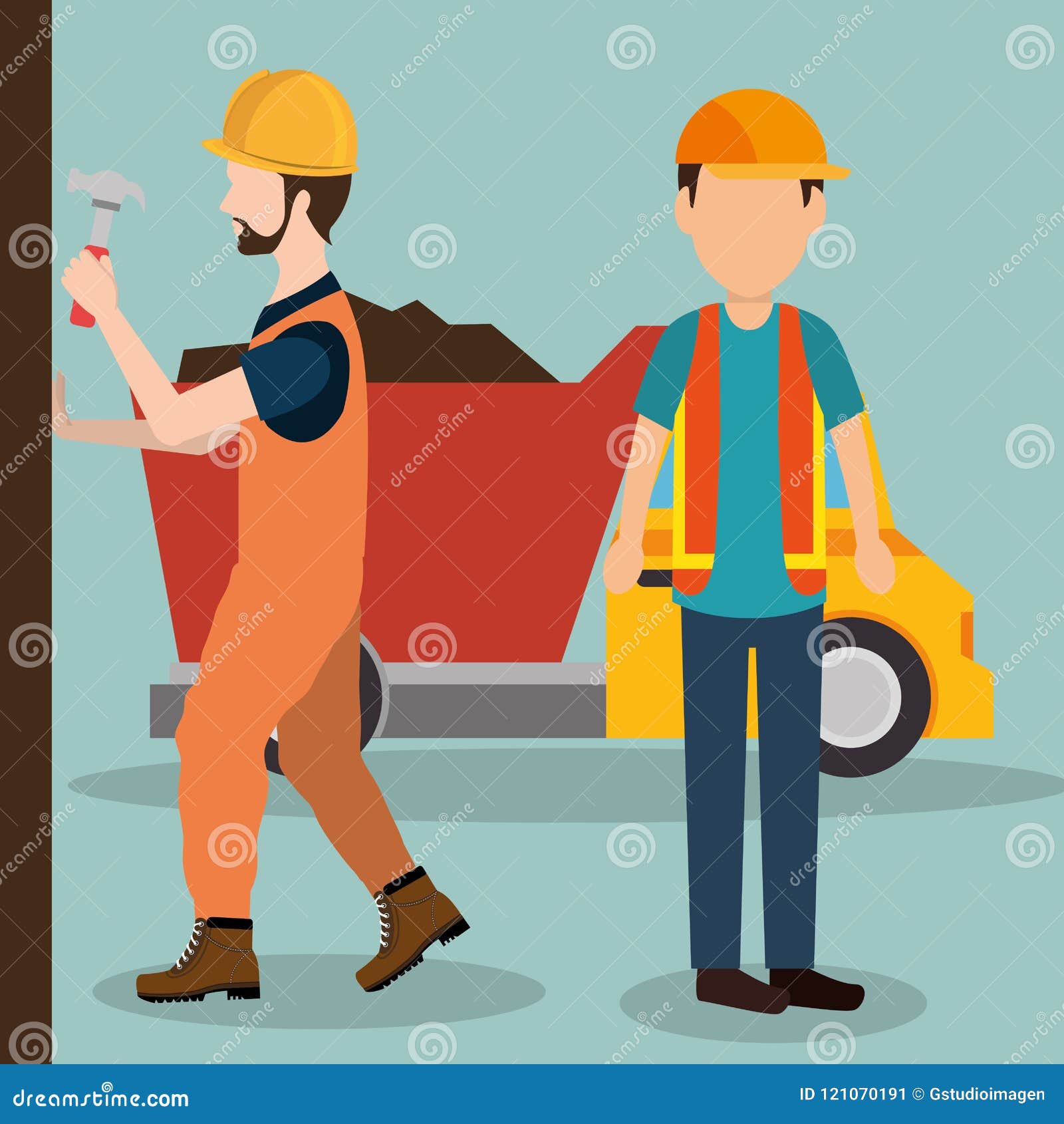 Construction Workers with Under Construction Icons Stock Vector ...