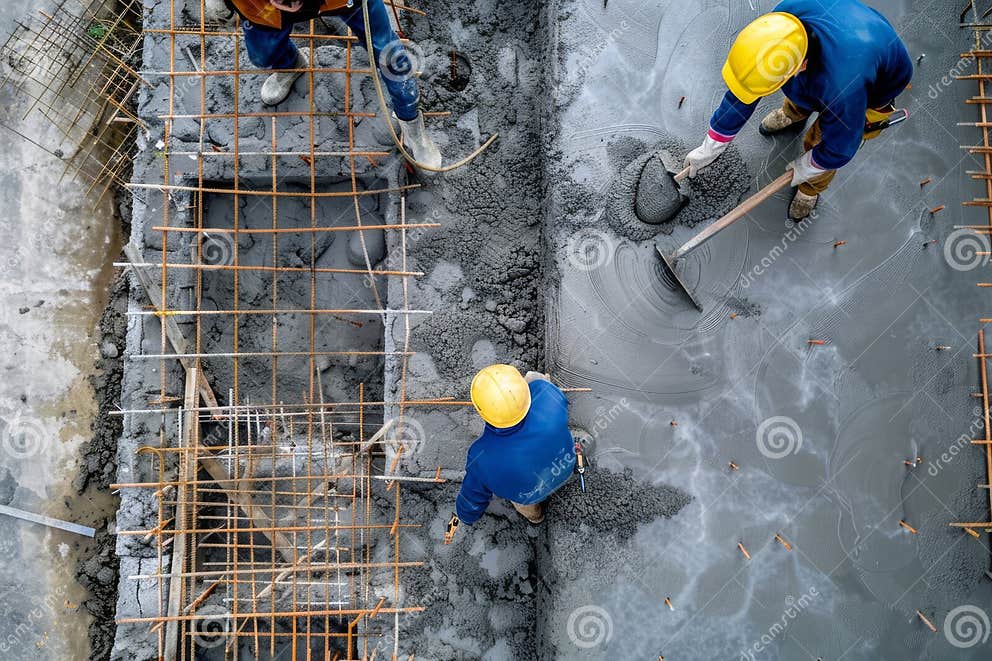 Construction Workers in Uniform Pouring Concrete on Site Stock ...
