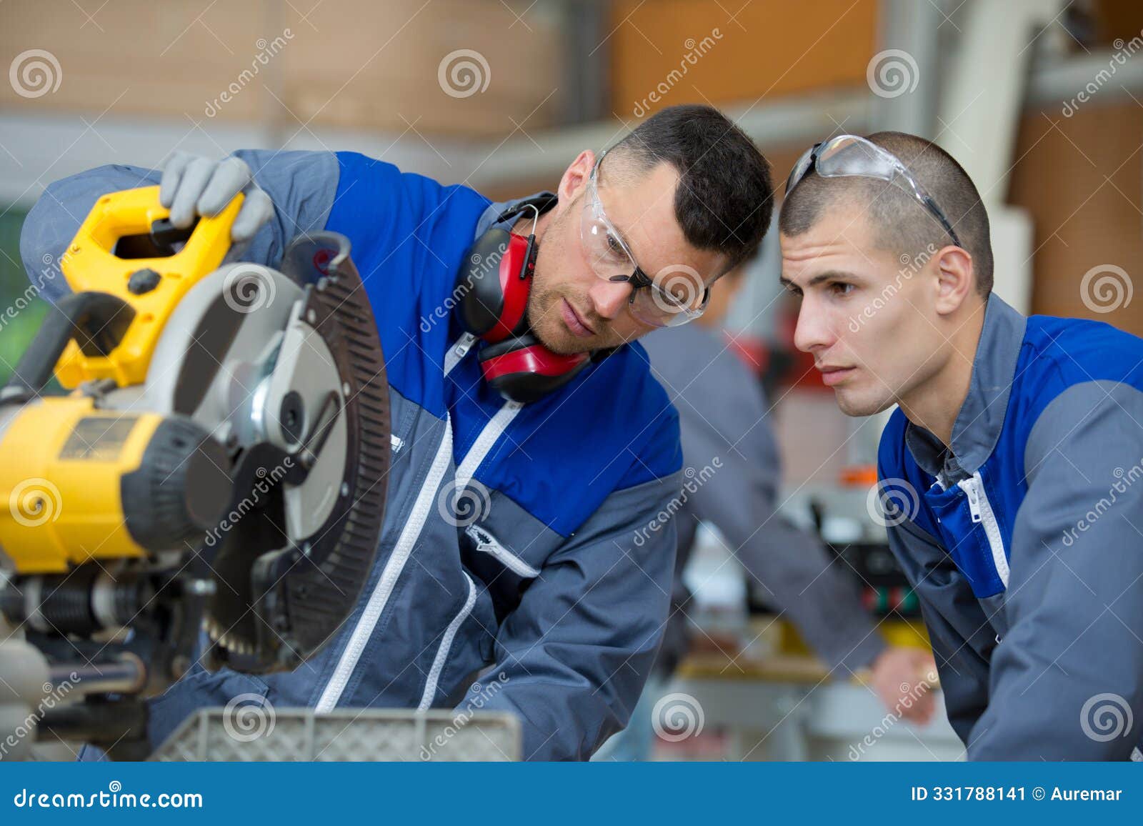 Construction Workers Using Circular Saw Stock Image - Image of ...