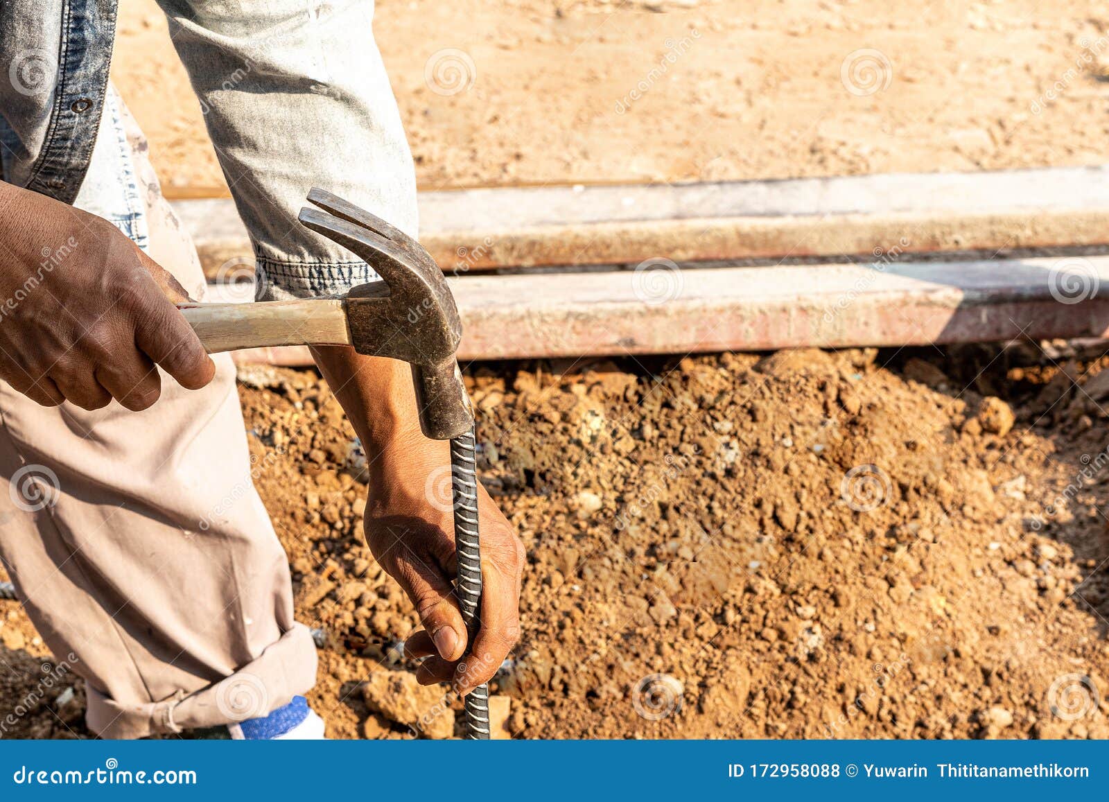 Construction Workers Using Hammer To Forge. Stock Photo - Image of ...