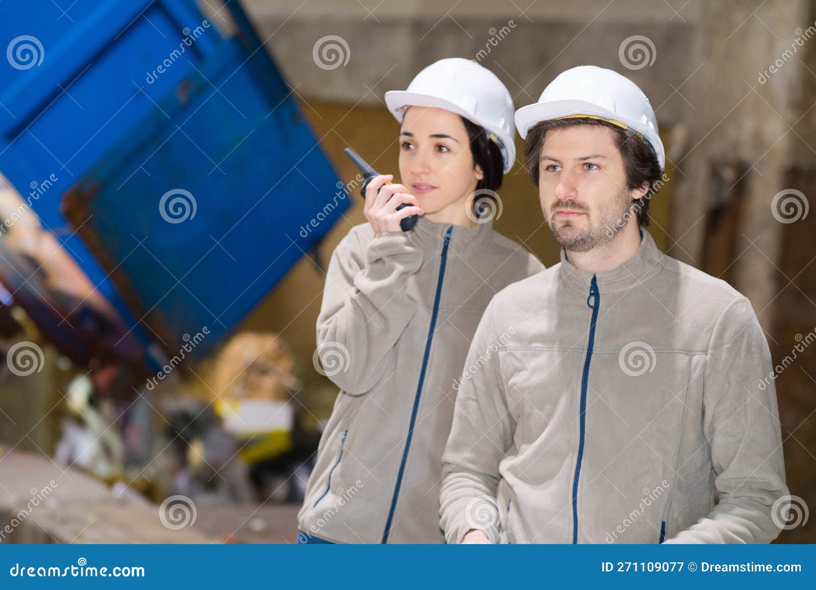 Construction Workers Using Walkie-talkie Stock Image - Image of working ...