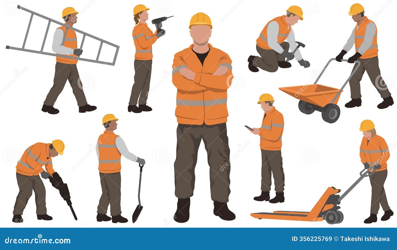 Construction Workers Vector Flat Illustration Set Isolated on a White ...