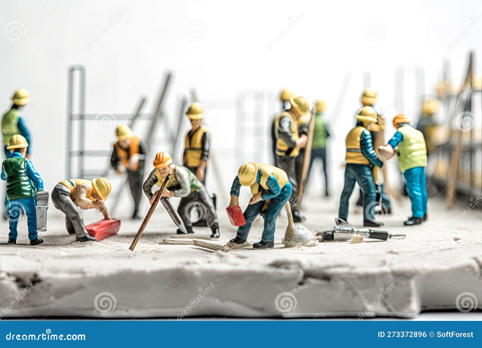 Construction Workers Wearing Safety Helmets and Vests are Tiling ...