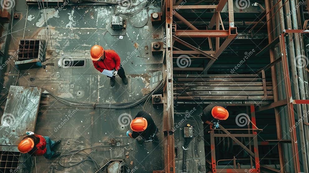 Construction Workers Wearing Safety Helmets and Working at a ...