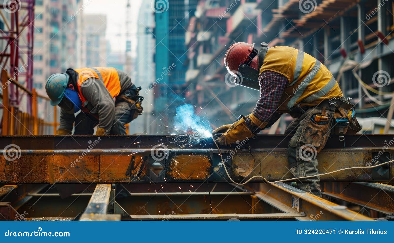 Construction Workers Welding on HighRise Building Site Stock ...