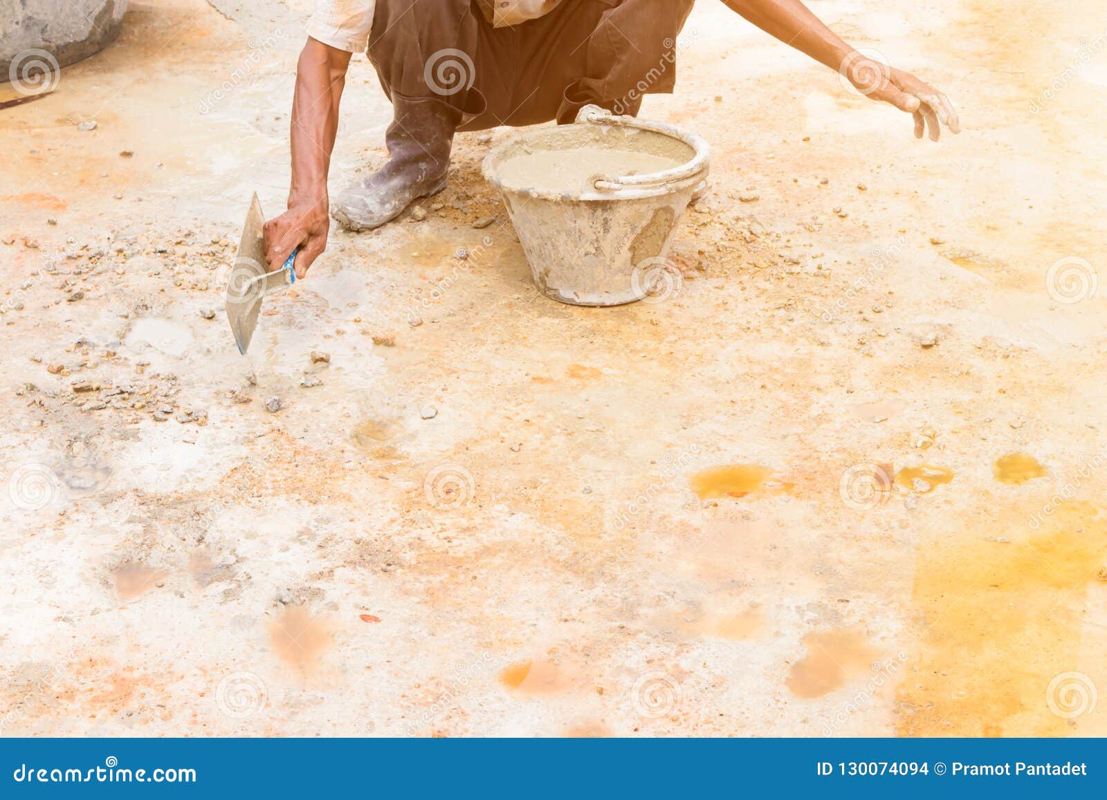 Construction Workers Were Plastering Repair Floor in Workplace Build a ...