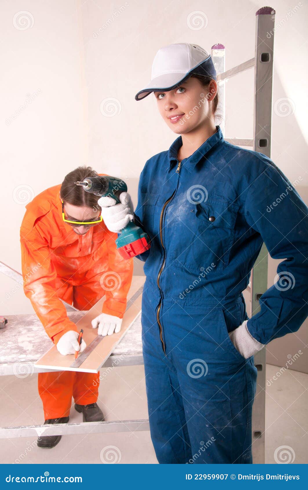 Construction Workers at Work Stock Image - Image of mechanic, plank ...
