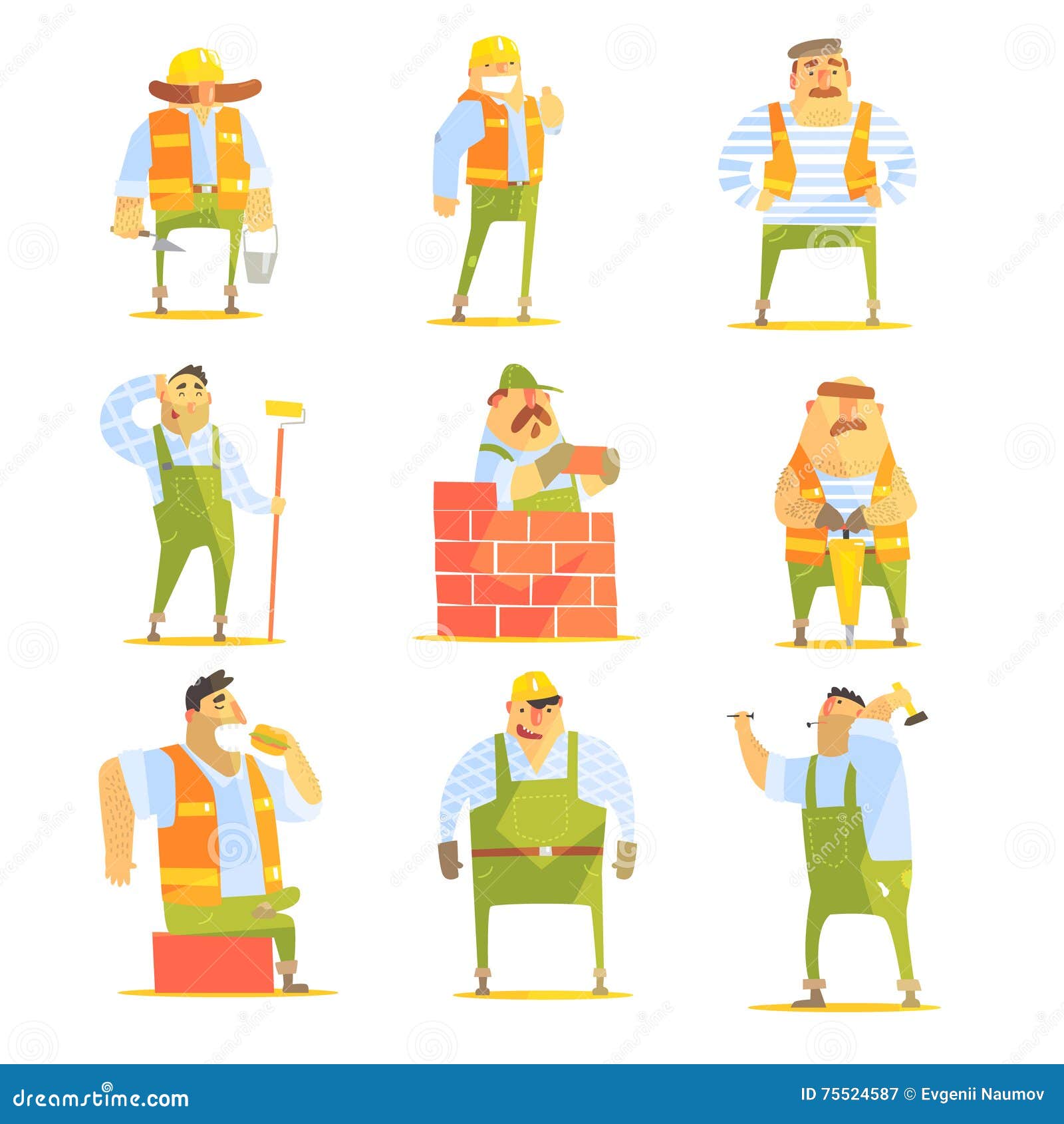 Construction Workers at Work Set Stock Vector - Illustration of ...
