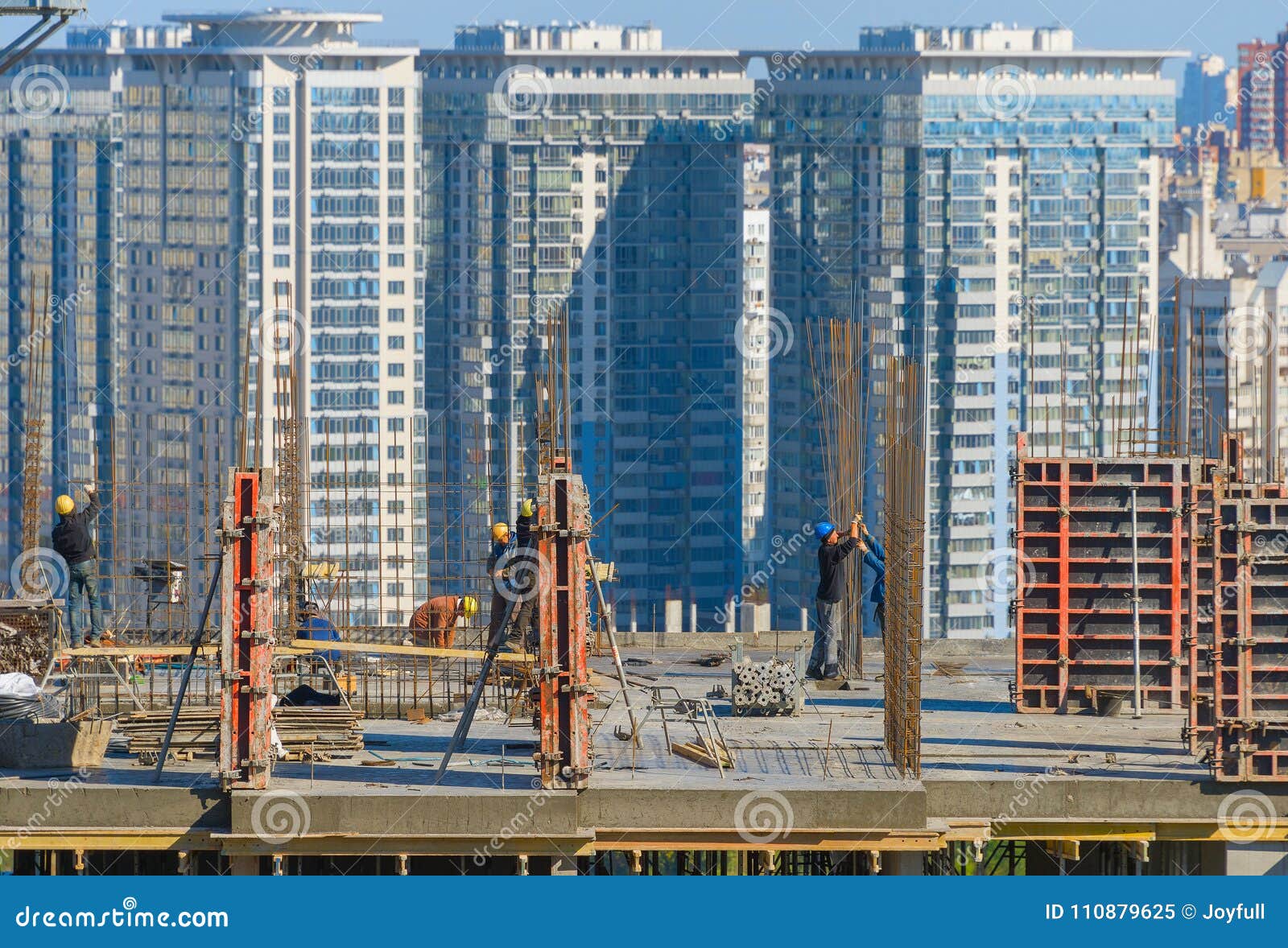 Construction Workers Work Top Building Editorial Image - Image of ...