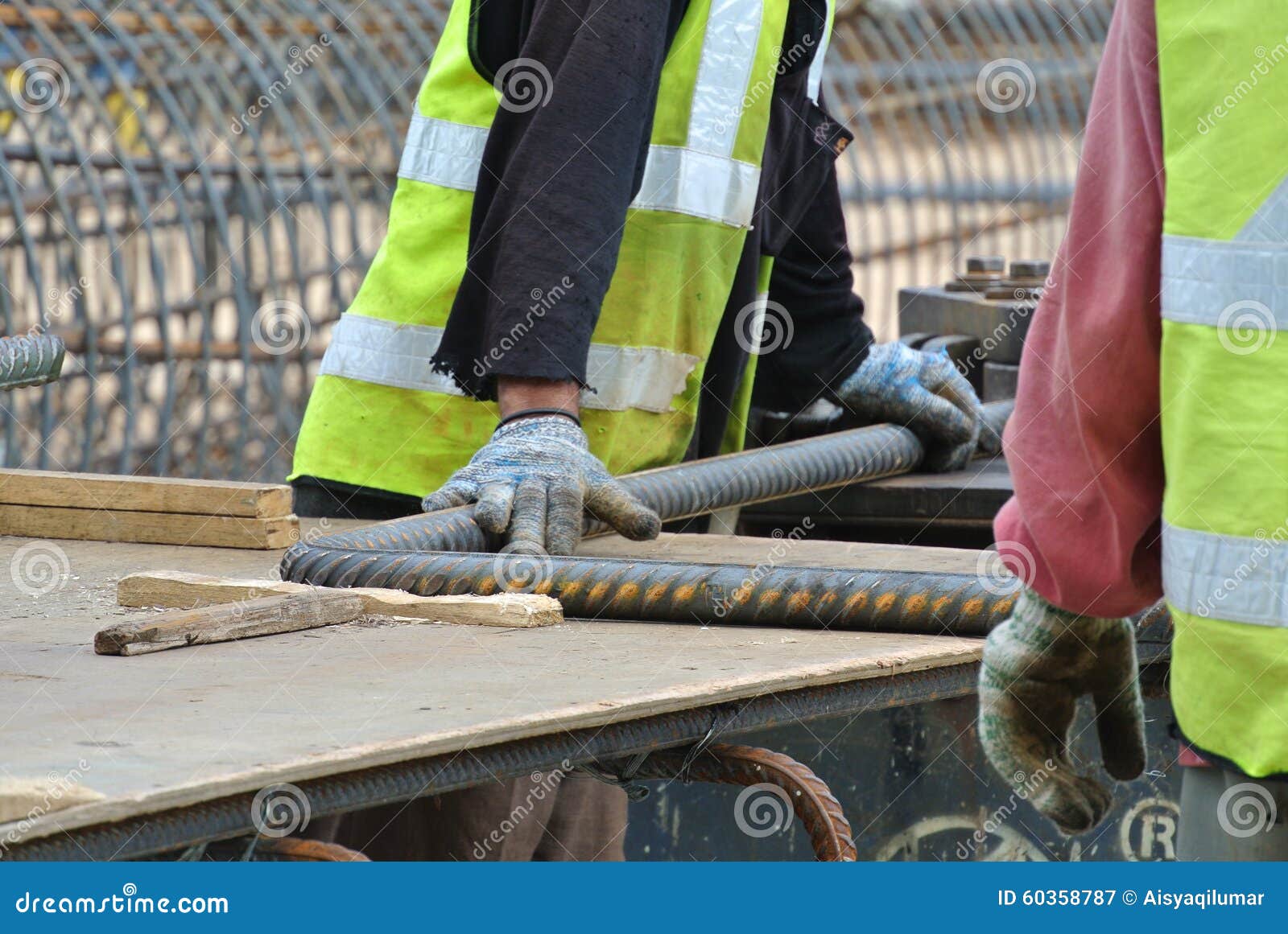 Construction Workers Working at the Bar Bending Yard Stock Image ...