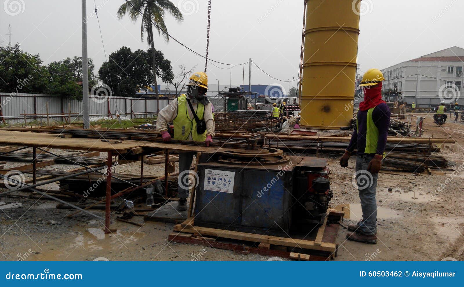 Construction Workers Working at the Bar Bending Yard Editorial ...