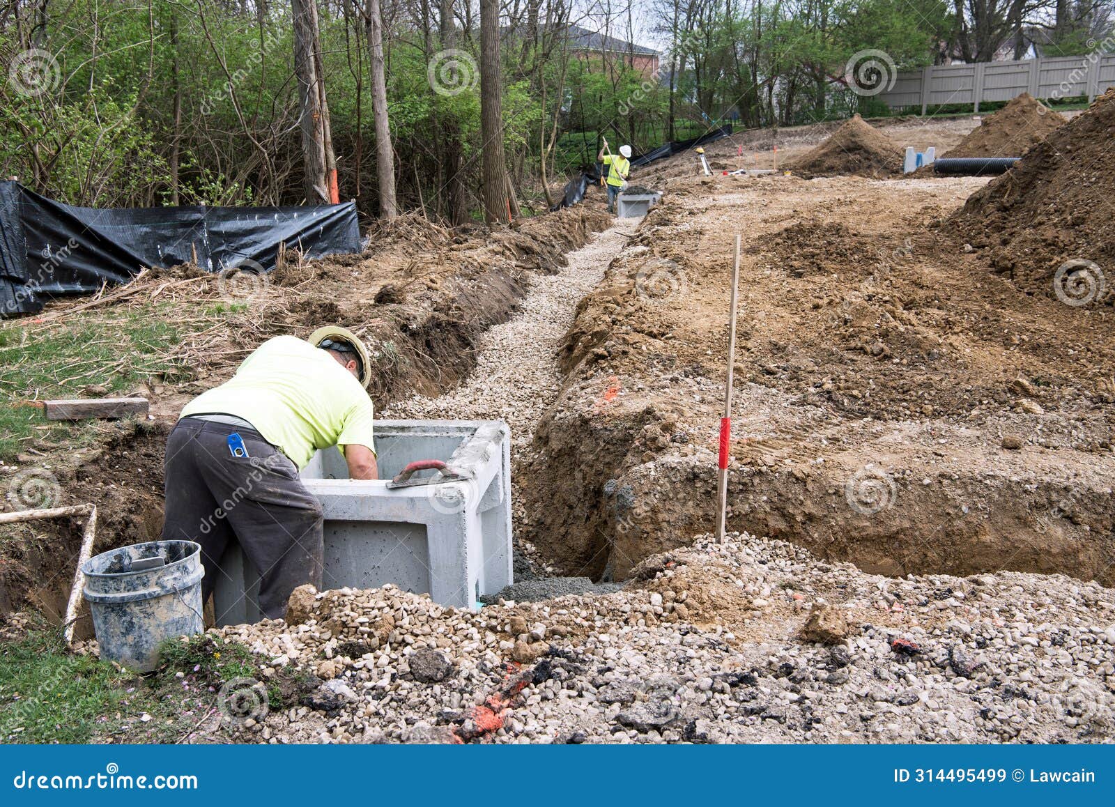 Workers Cementing Corner Catch Basins in Place Editorial Stock Image ...
